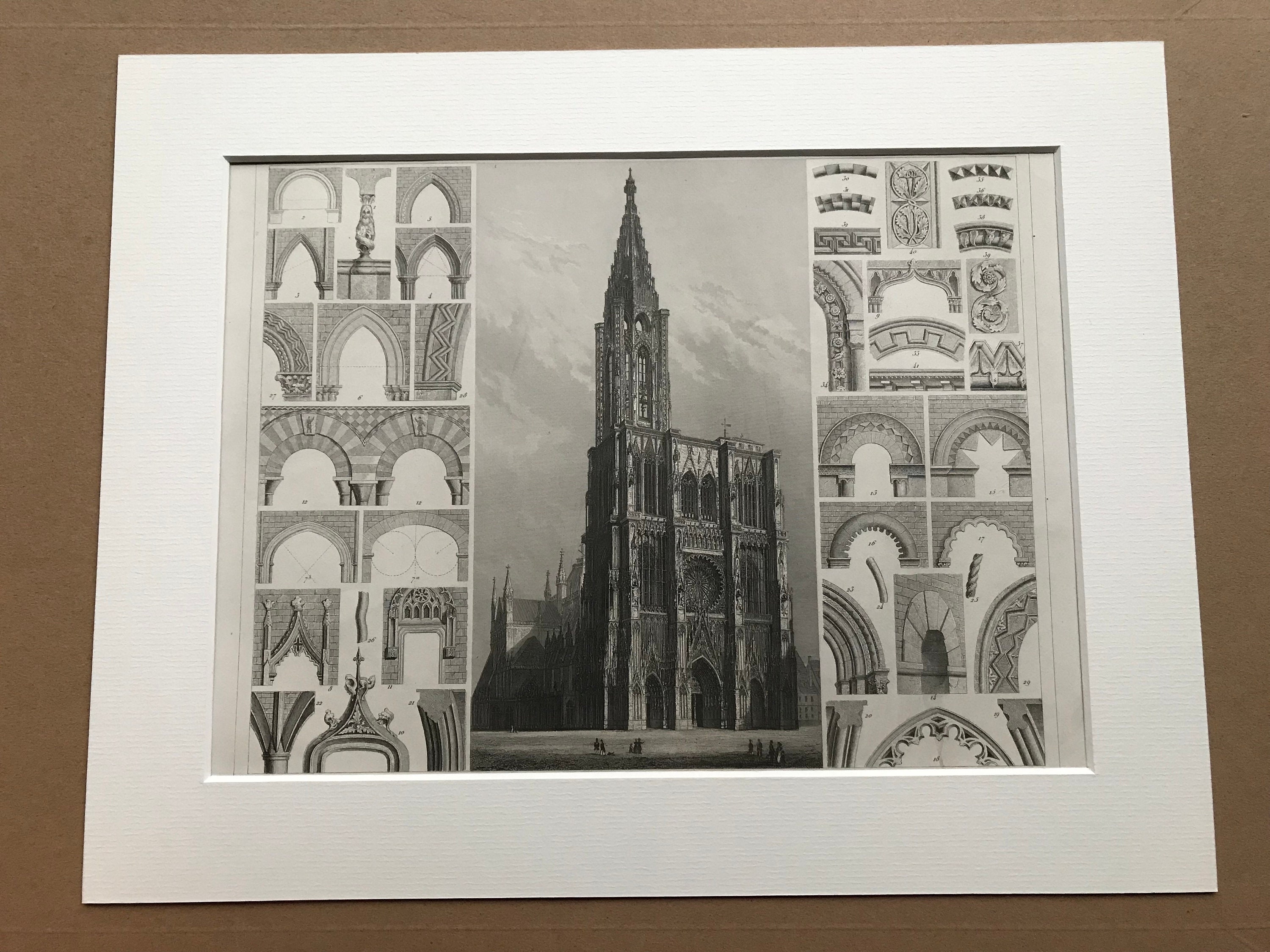 1849 Gothic Cathedral Architecture Large Original Antique Engraving ...