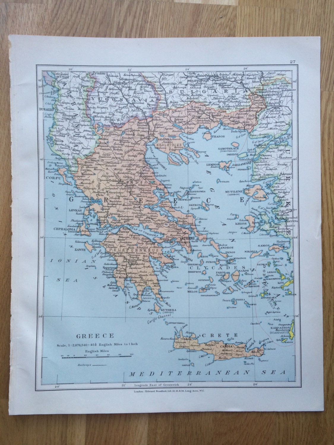 1920 GREECE Original Vintage Map, 12 x 14.5 inches, historical wall ... 1920 GREECE Original Vintage Map, 12 x 14.5 inches, historical wall ...