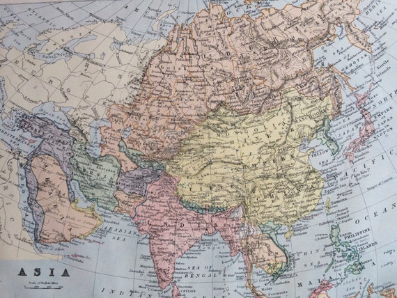 1890 ASIA Original Antique Map on Mercators Projection 11 x - Etsy España