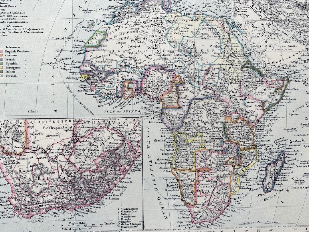1880 Africa Original Antique Map Mounted and Matted Available Framed ...