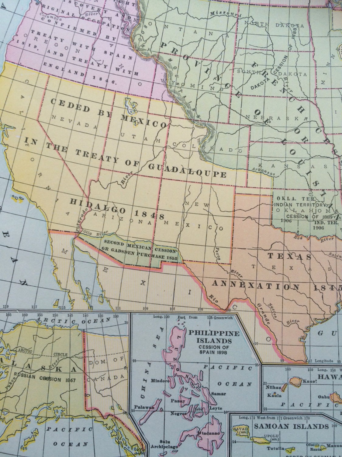 1936 United States showing territorial growth Original Vintage Map, 11. ...