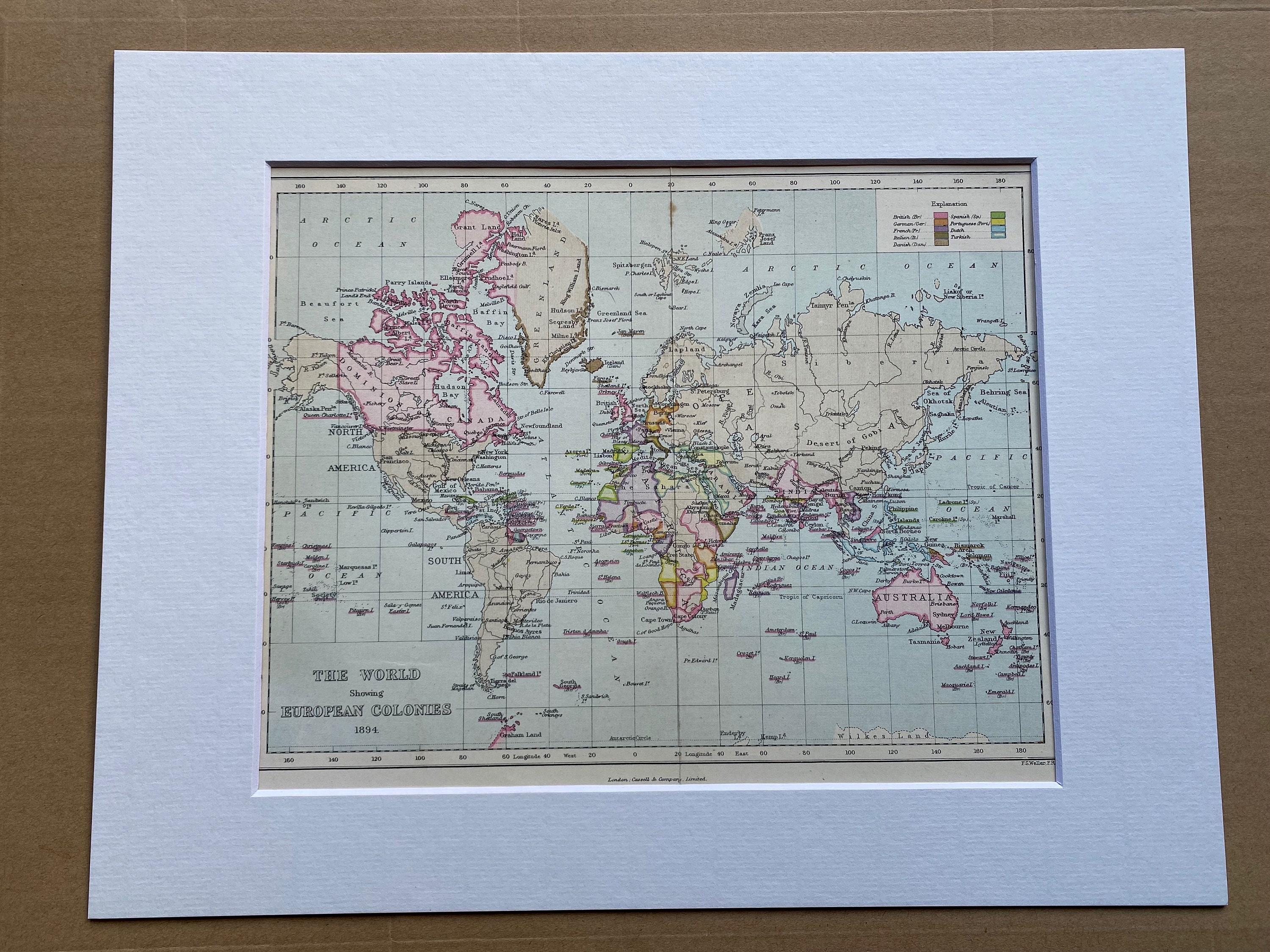 c.1900s The World showing European Colonies in 1903 Original Antique ...