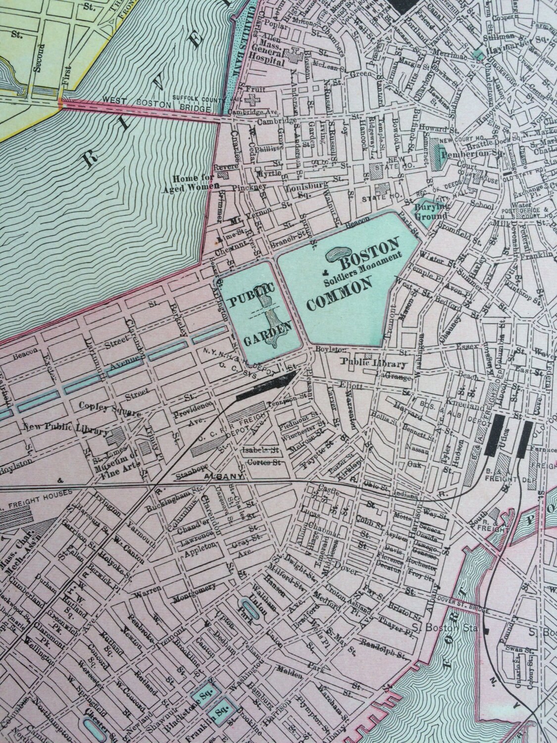 1898 BOSTON Original Antique City Plan Map, 11 x 14 inches, Rand ...