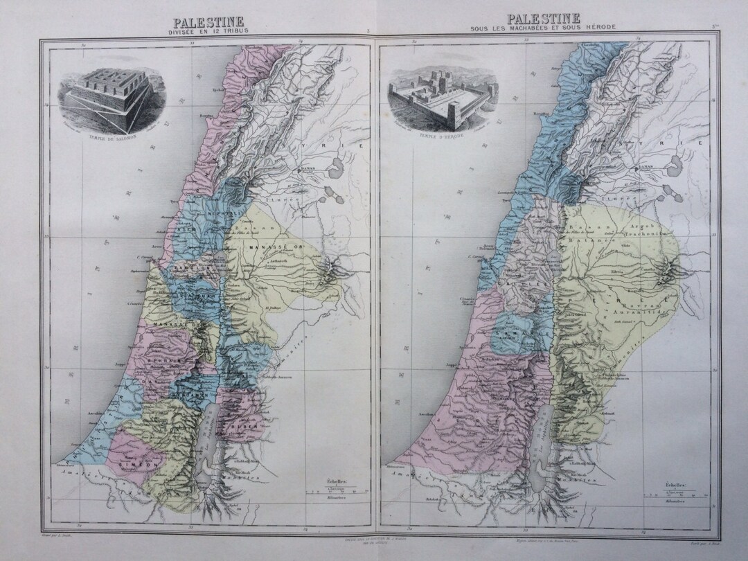 1892 Palestine Divided Into 12 Tribes and Under the Macabees and Under ...