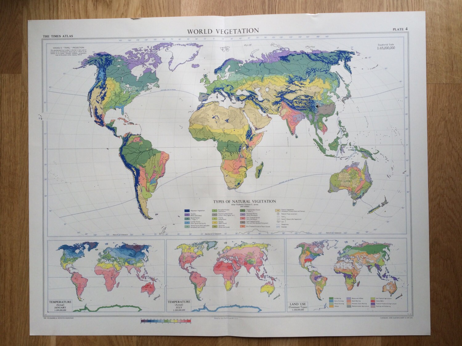 1958 Extra Large Original Antique World Map depicting World Vegetation ...