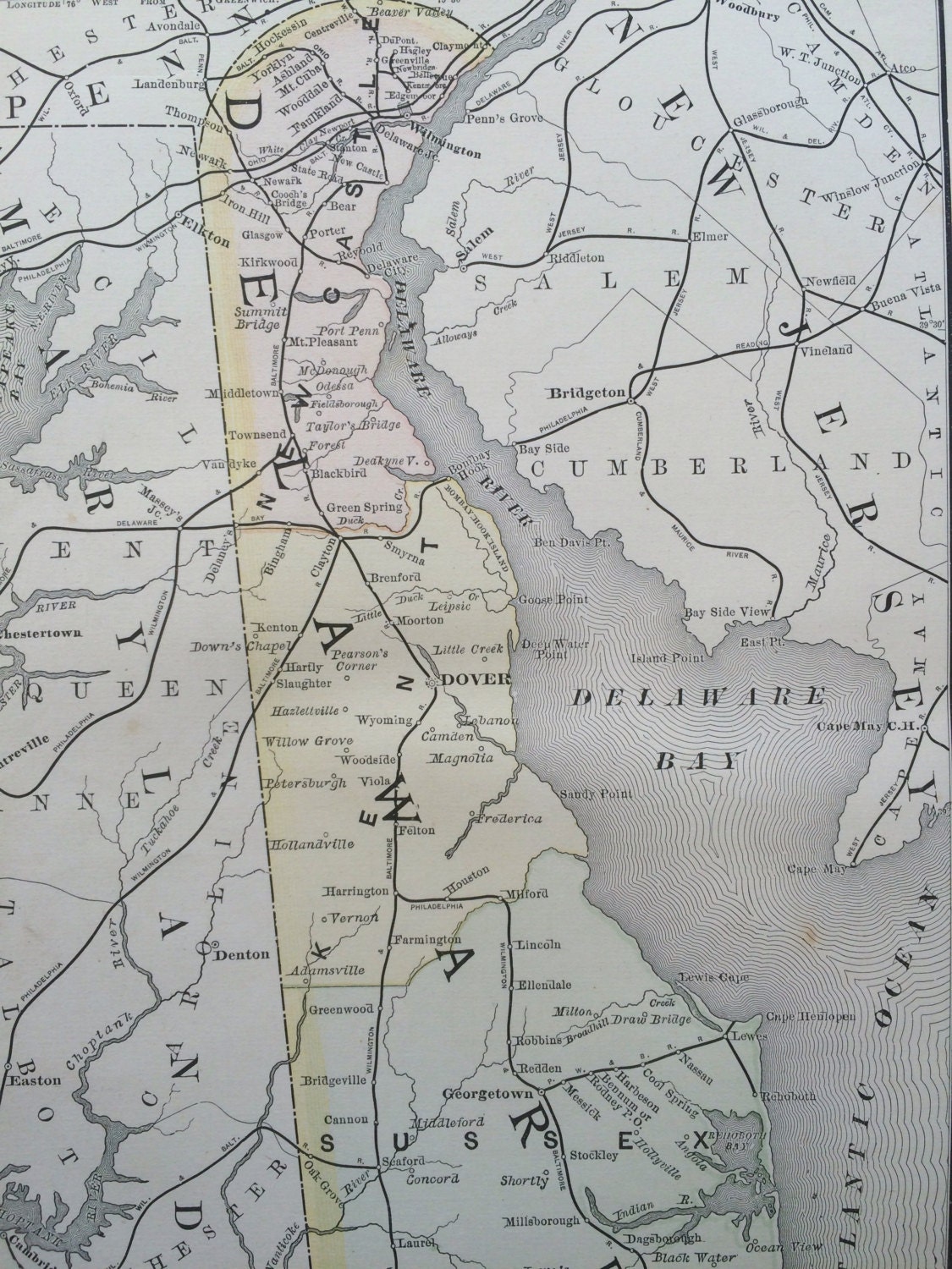 1891 DELAWARE Original Antique Map, US State Map, 8.5 x 11.5 inches ...
