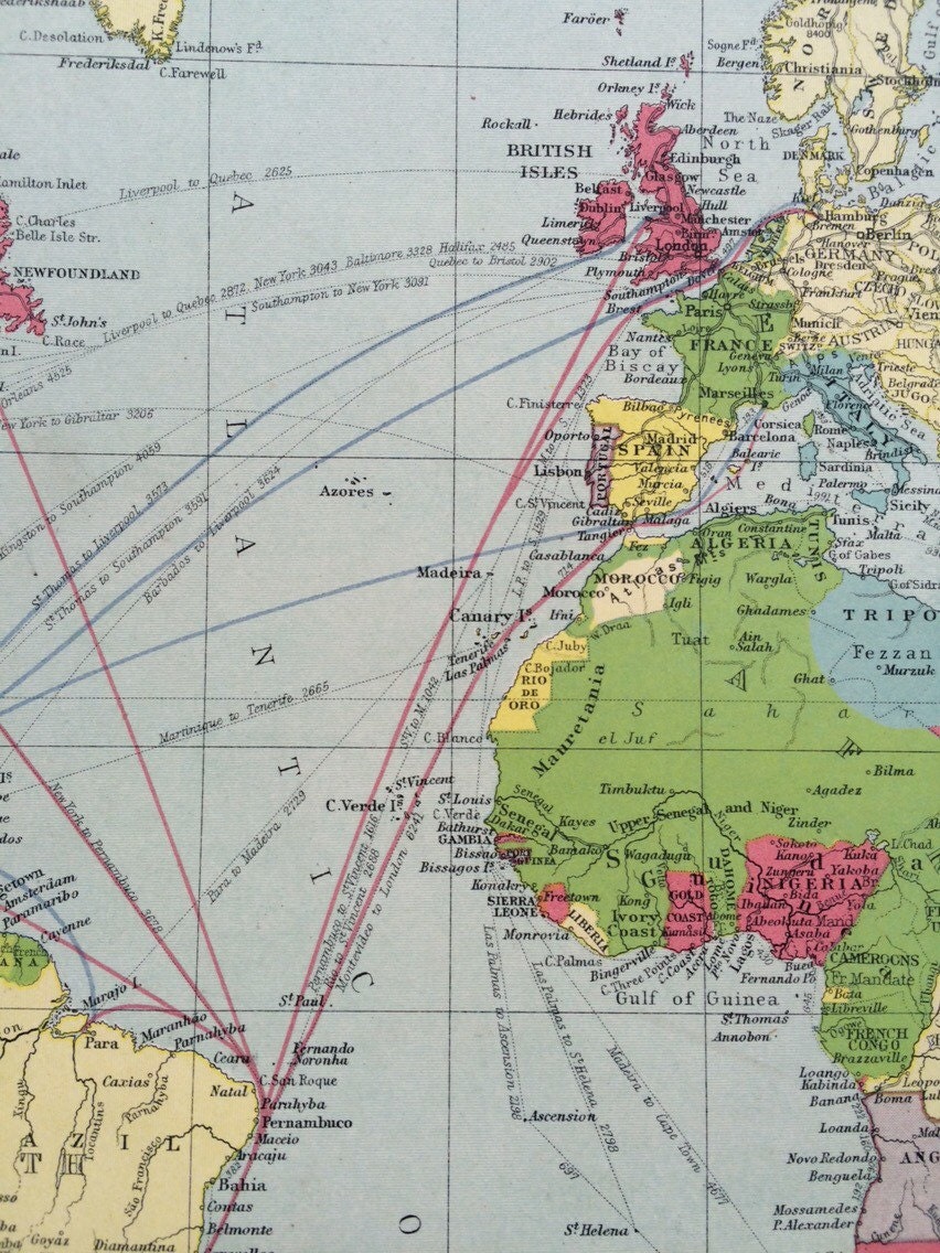 1920 The Panama Canal mercantile marine map -effect on ocean routes ...