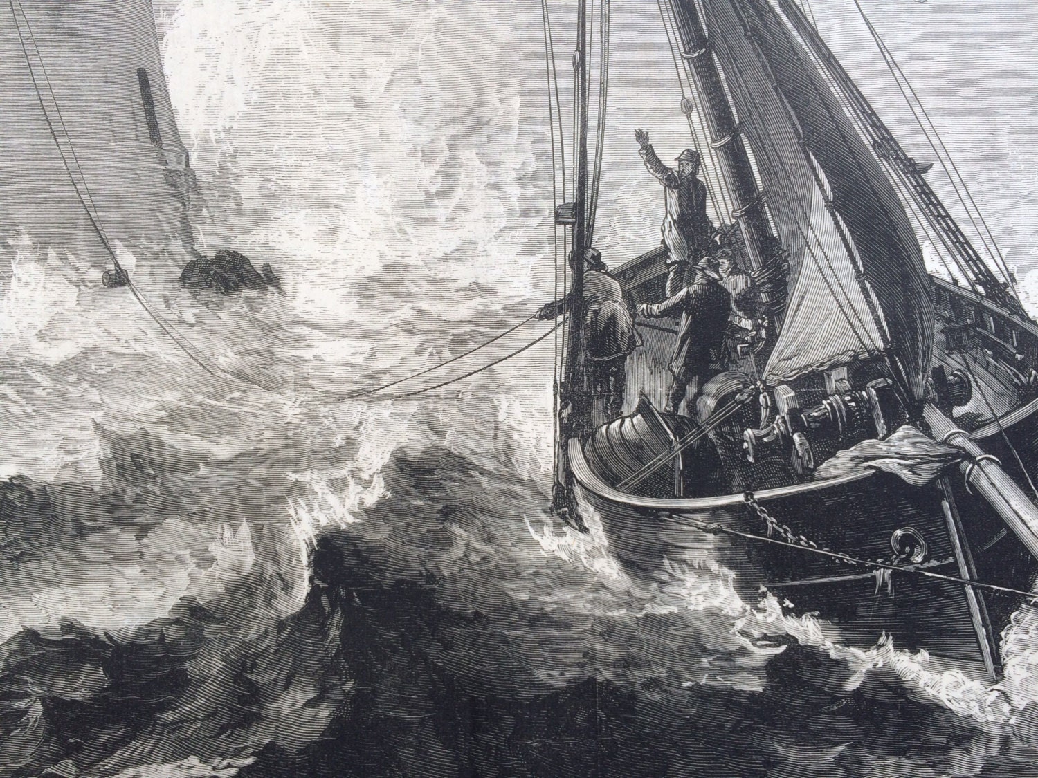 1877 Storms at Bishop's Rock Lighthouse, Scilly Isles antique print ...