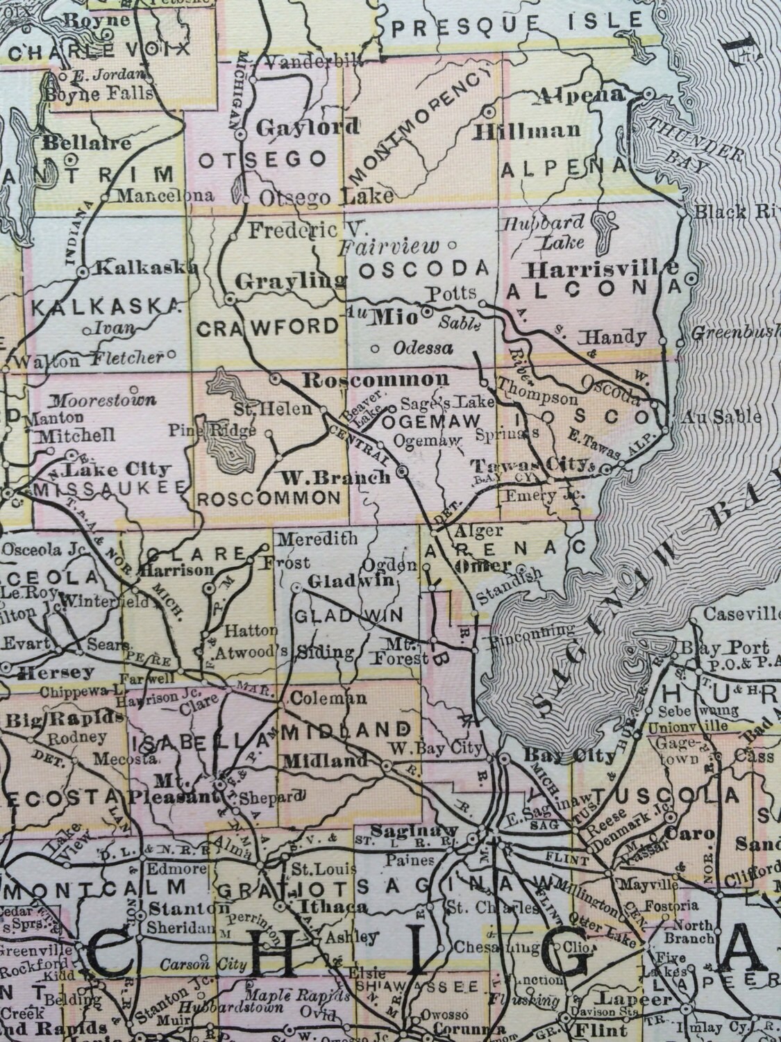 1891 MICHIGAN Original Antique Map, 8.5 x 11.5 inches, Rand McNally ...