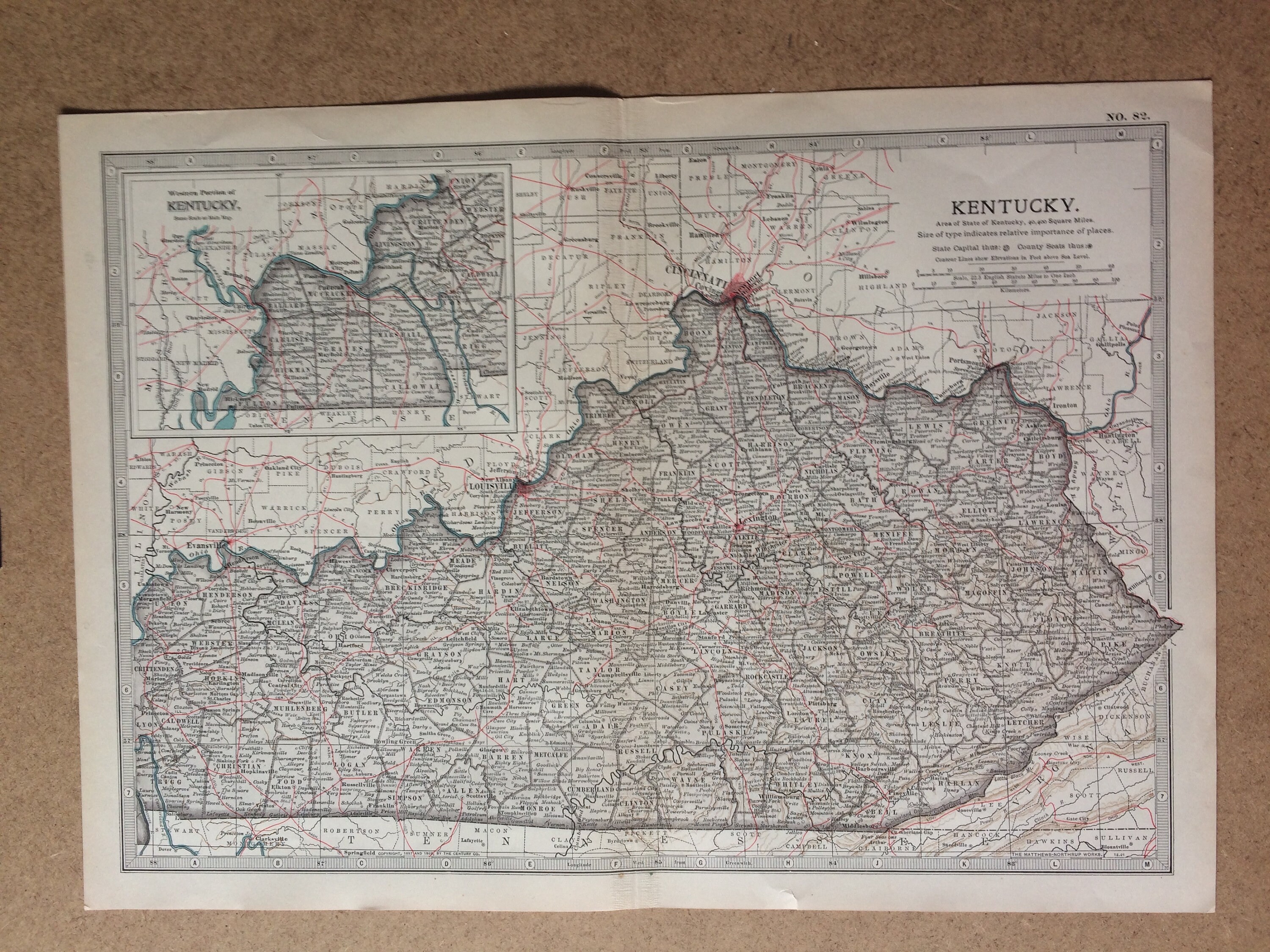 1903 Kentucky Original Large Antique Map - US State Map - KY - Wall Map ...