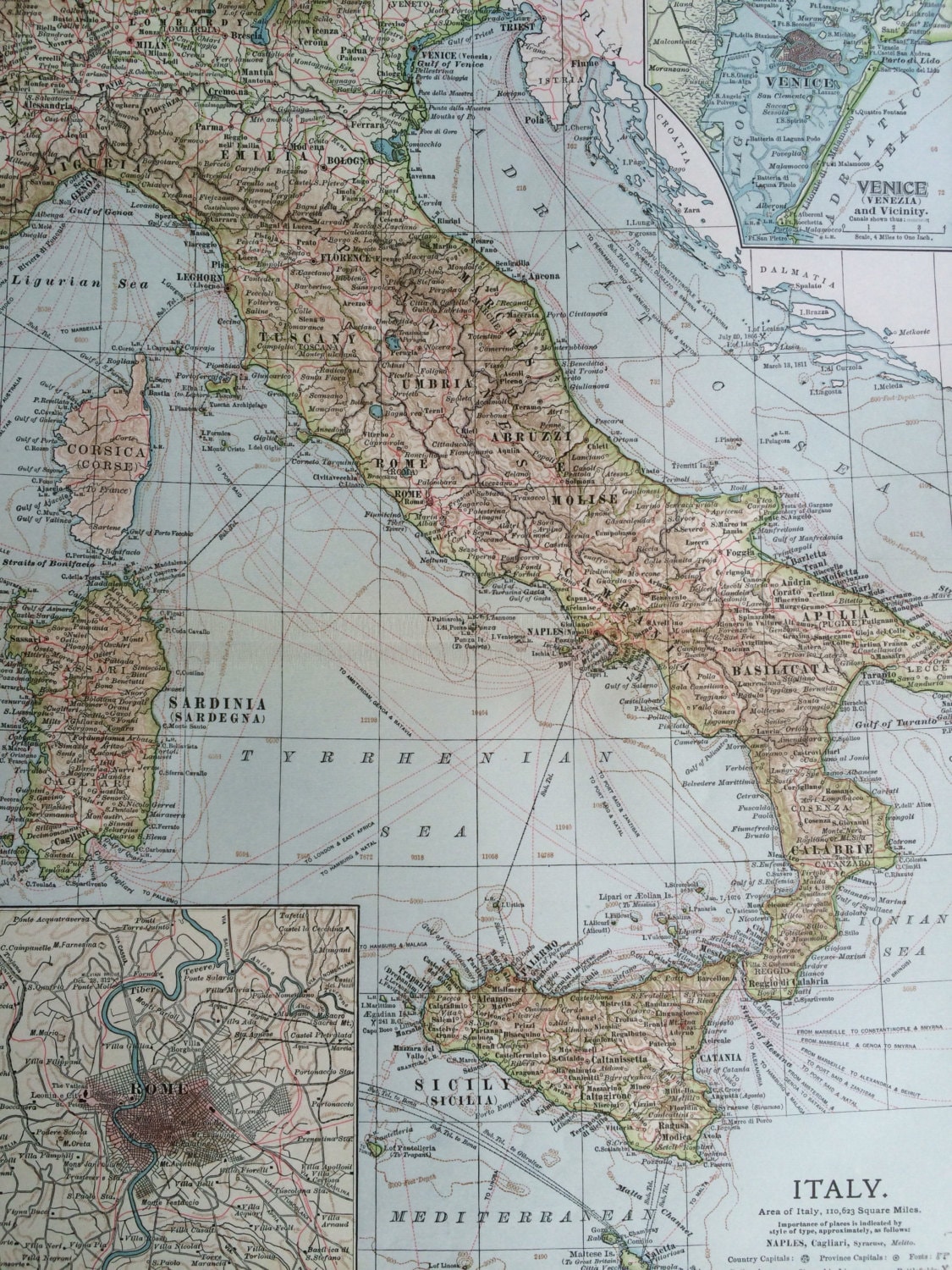 1903 Italy Original Large Antique Map - Wall Map - Home Decor ...