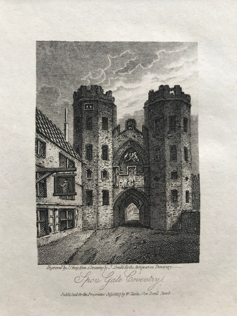 1816 Spon Gate Coventry Small Original Antique Engraving - Etsy