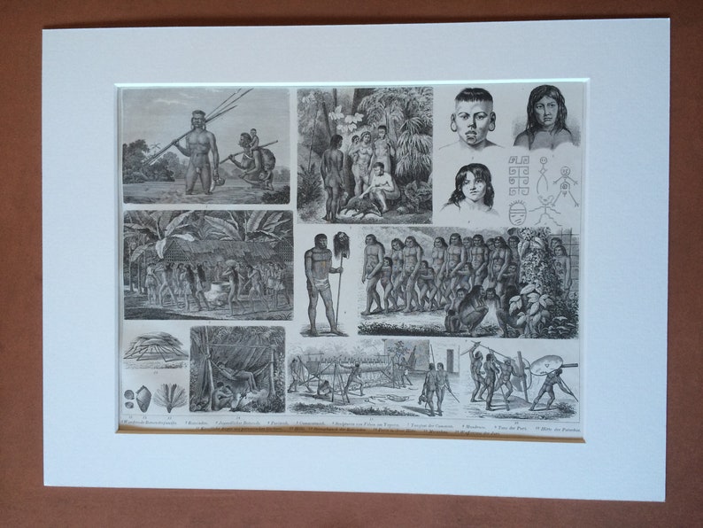 1870 Brazilian Native Tribes Art and Culture Original Antique Print ...