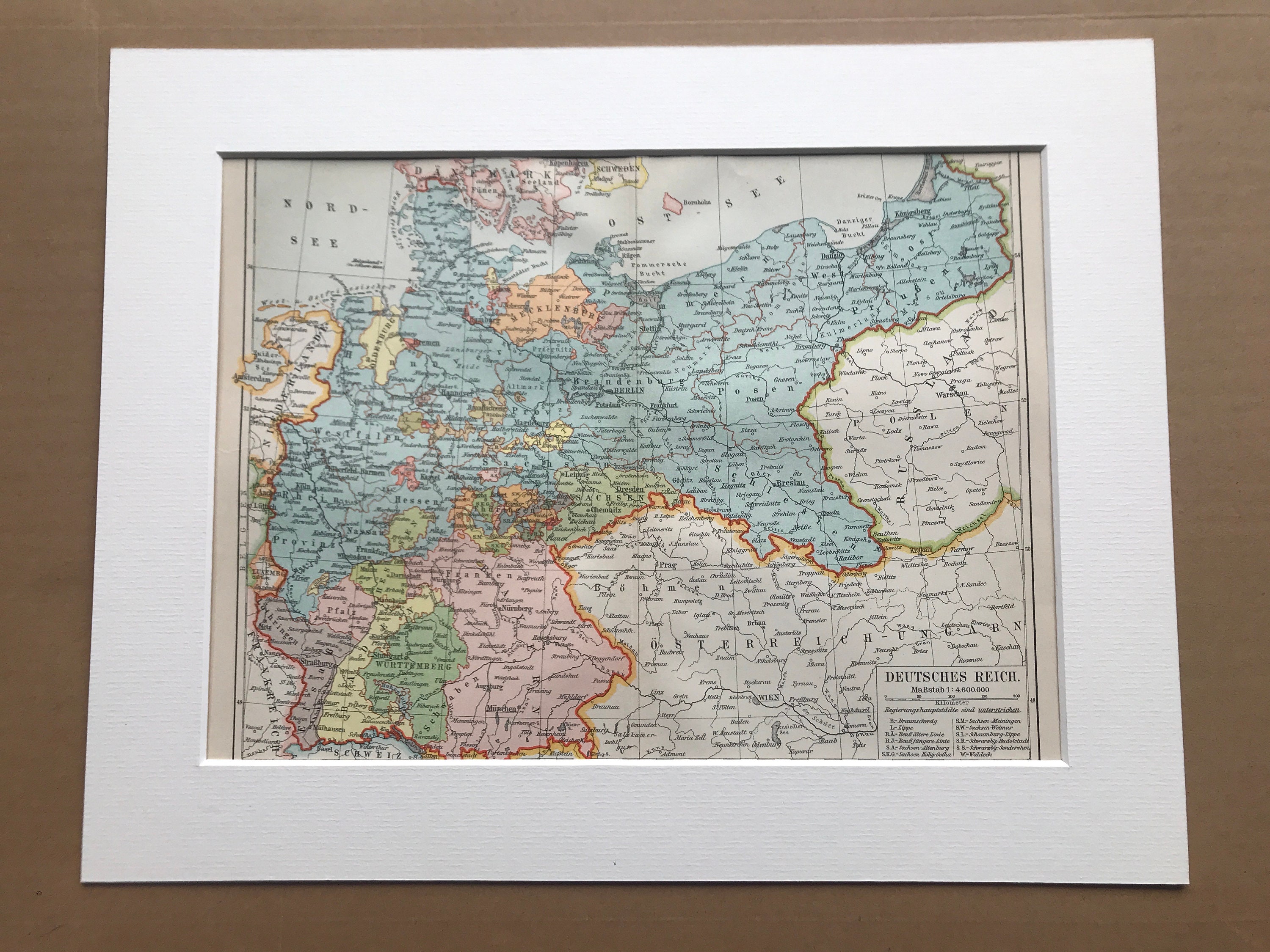 1894 German Empire Original Antique Map - Germany - Mounted and Matted ...