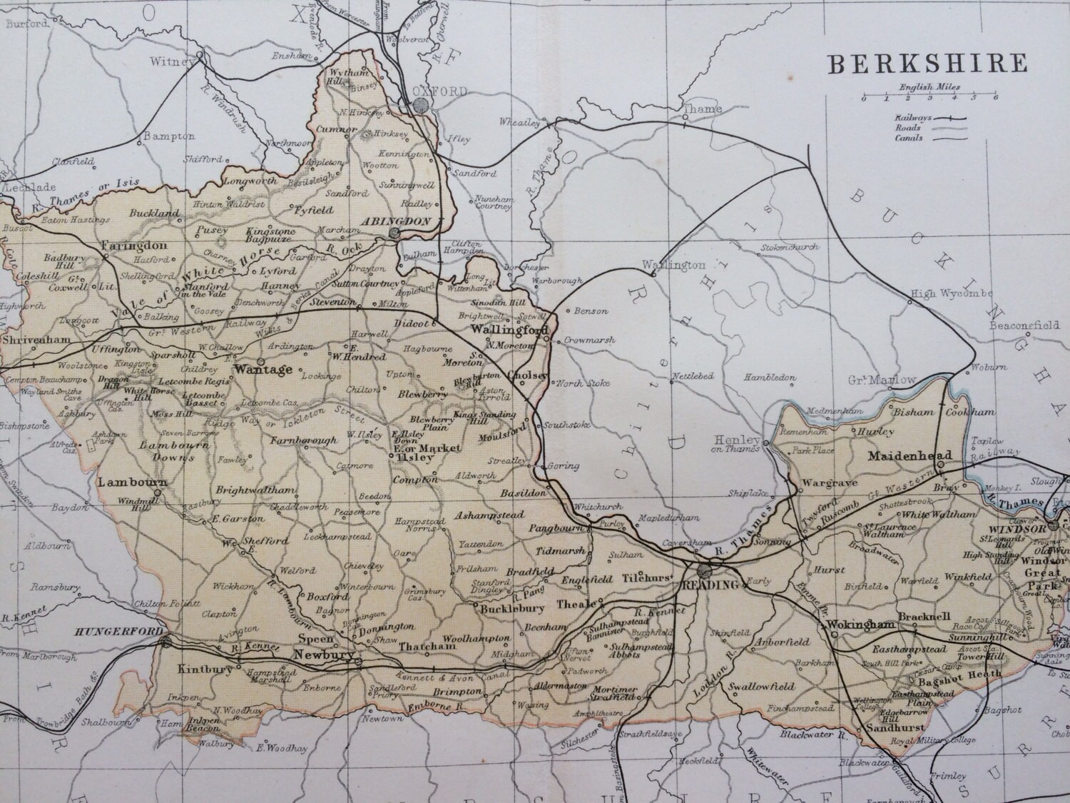 1882 BERKSHIRE Small Original Antique Map, English County, Cartography ...