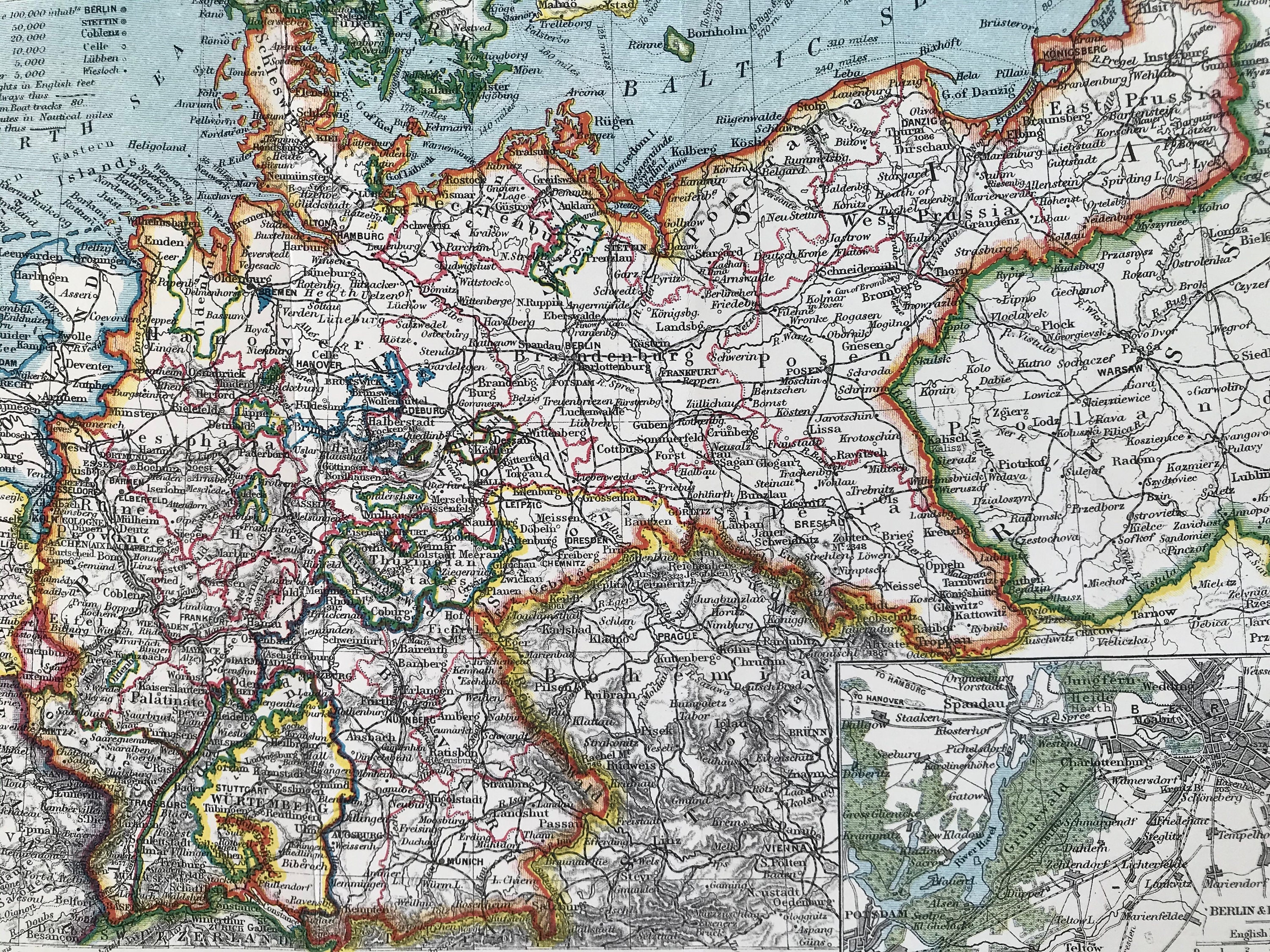1880 German Empire Original Antique Map - Mounted and Matted ...