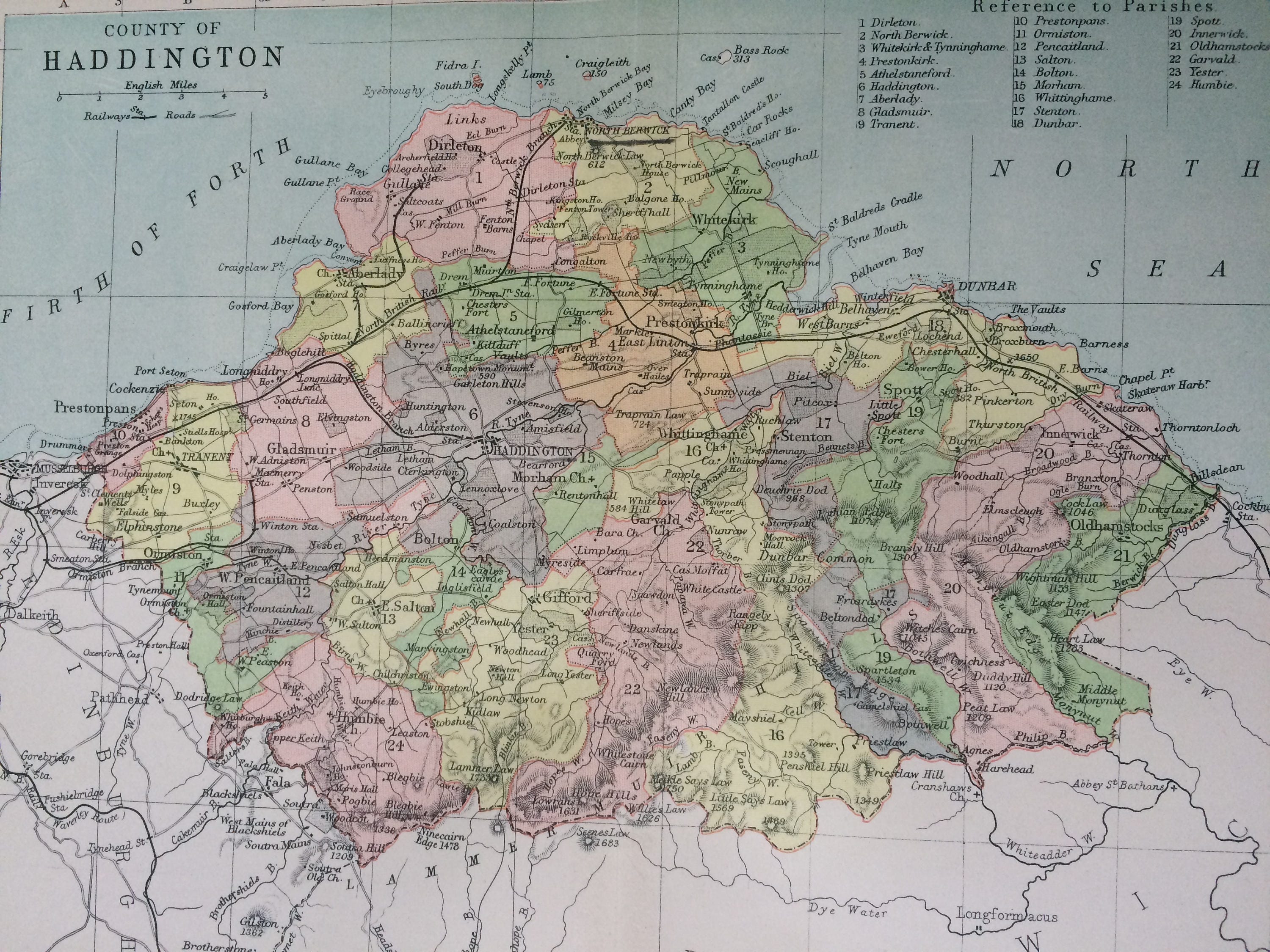 1902 County of Haddington Original Antique Map Scotland | Etsy