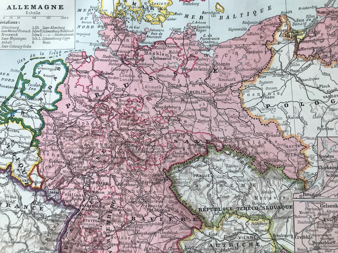 1923 Germany Original Antique Map With Inset Maps of Berlin and Ruhr ...