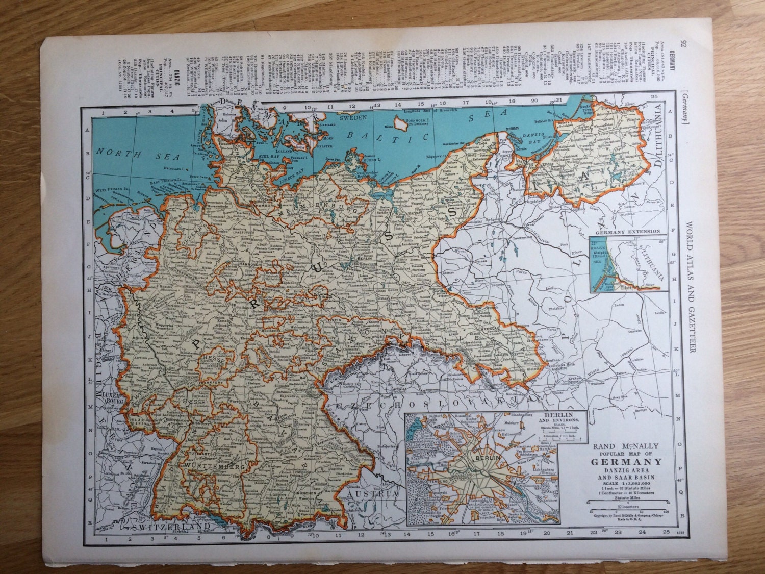 1937 GERMANY Original Vintage Map, 11 x 14 inches, Rand McNally, Home ...