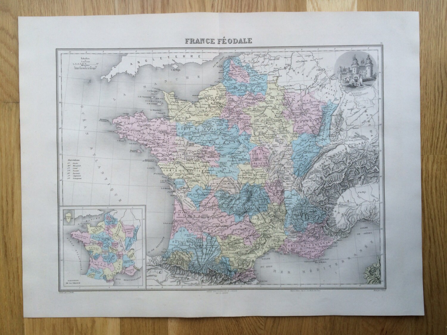 1892 FRANCE (Feudal) original antique map, Nouvel Atlas Illustre ...