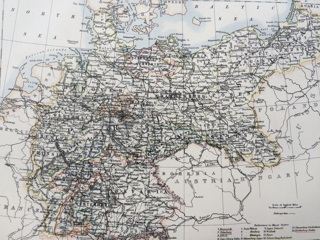 1875 Germany Original Antique Map - Available Matted and Framed ...