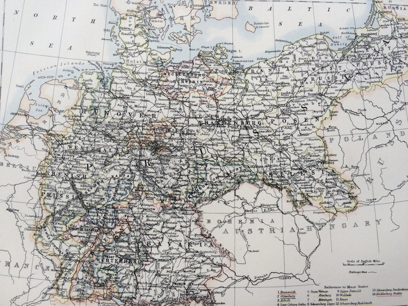 1875 Germany Original Antique Map Available Matted and | Etsy