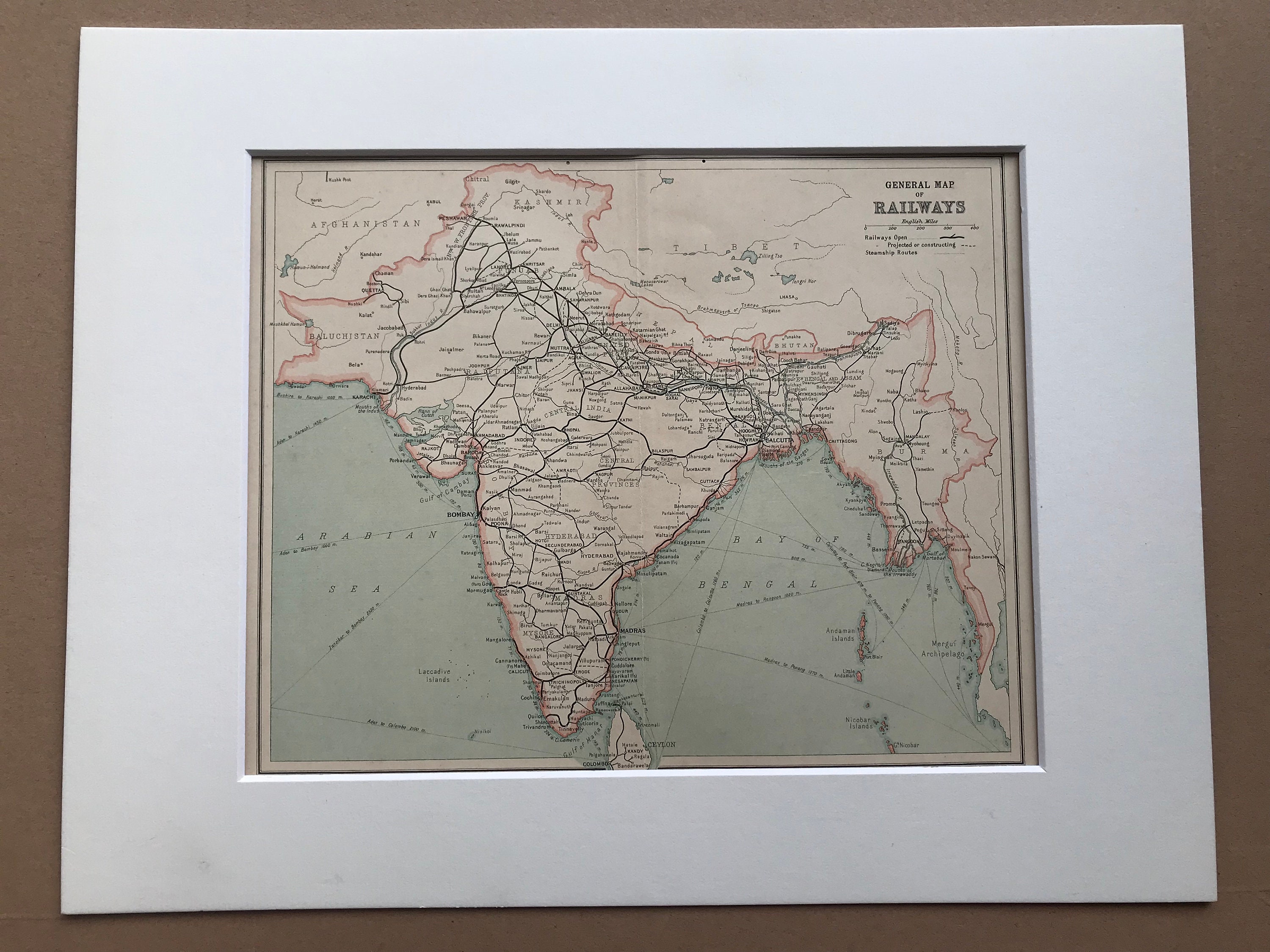 1908 India (General Map of Railways) Original Antique Map - Available ...