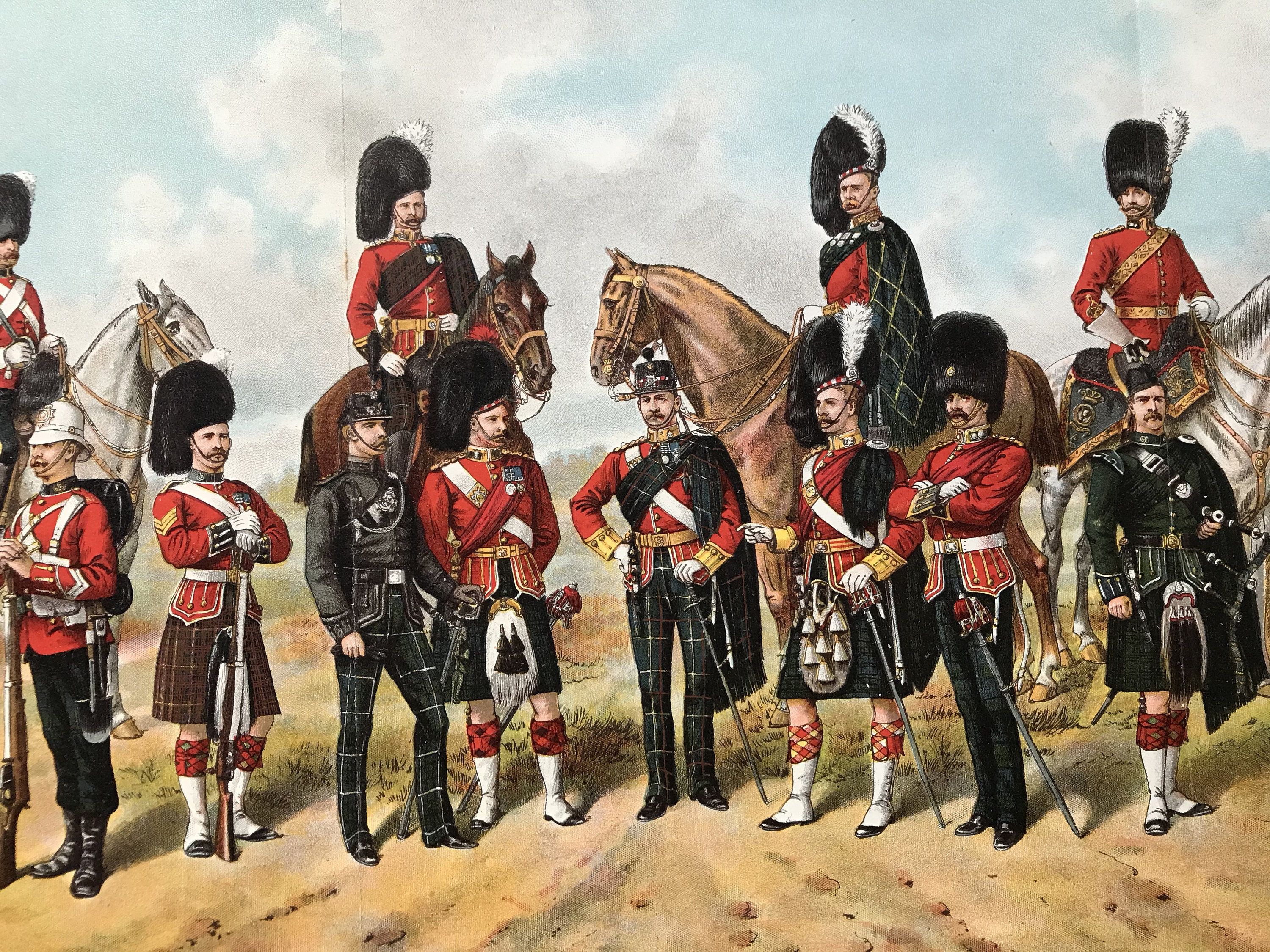 1895 The Scottish Regiments of the British Army Original Antique print ...