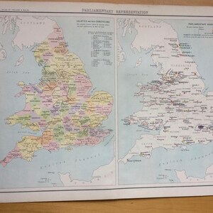1898 Political Map of England and Wales Large Original Antique Ordnance ...
