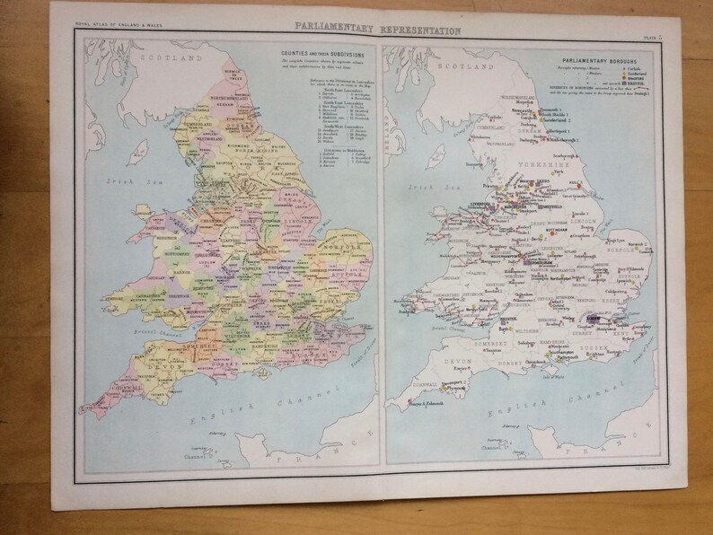 1898 Political Map of England and Wales Large Original Antique | Etsy