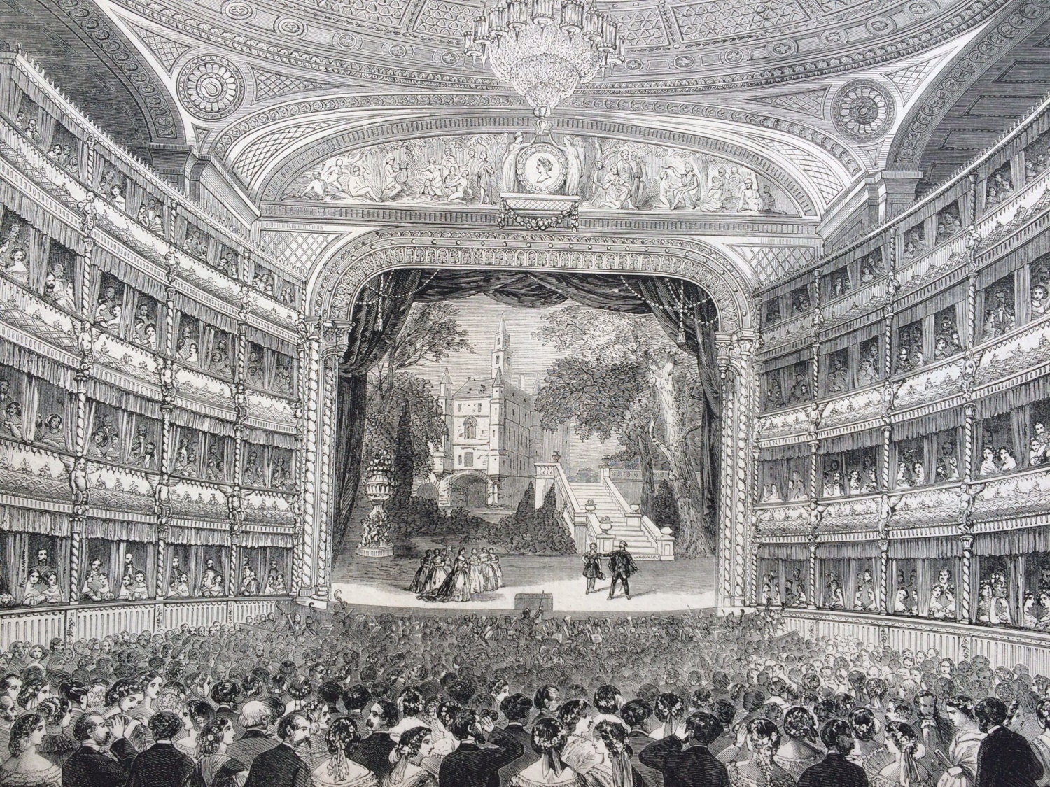 1858 Royal Italian Opera House, Covent Garden, London, original print ...