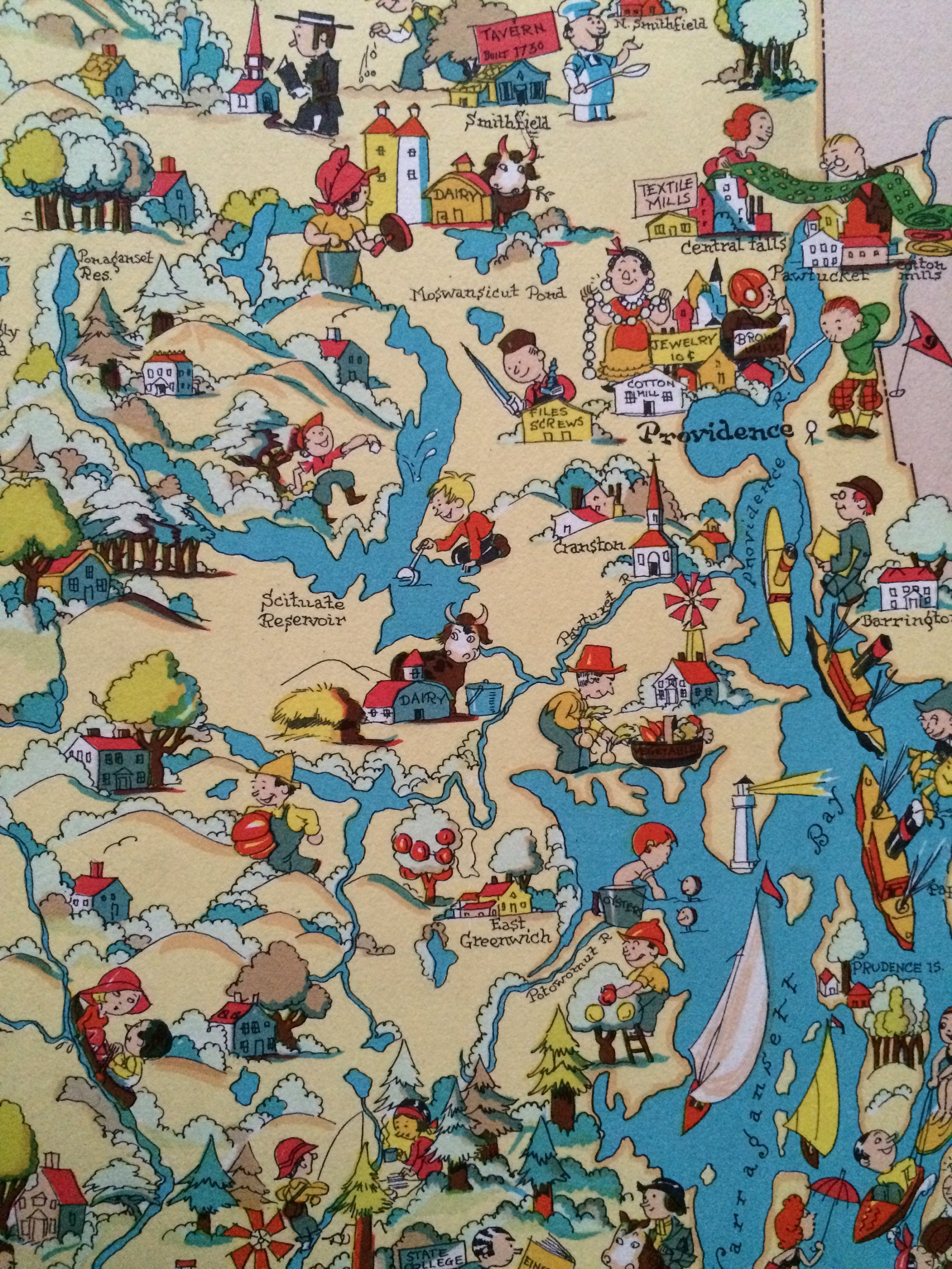 1935 Rhode Island Original Vintage Cartoon Map - Ruth Taylor White ...