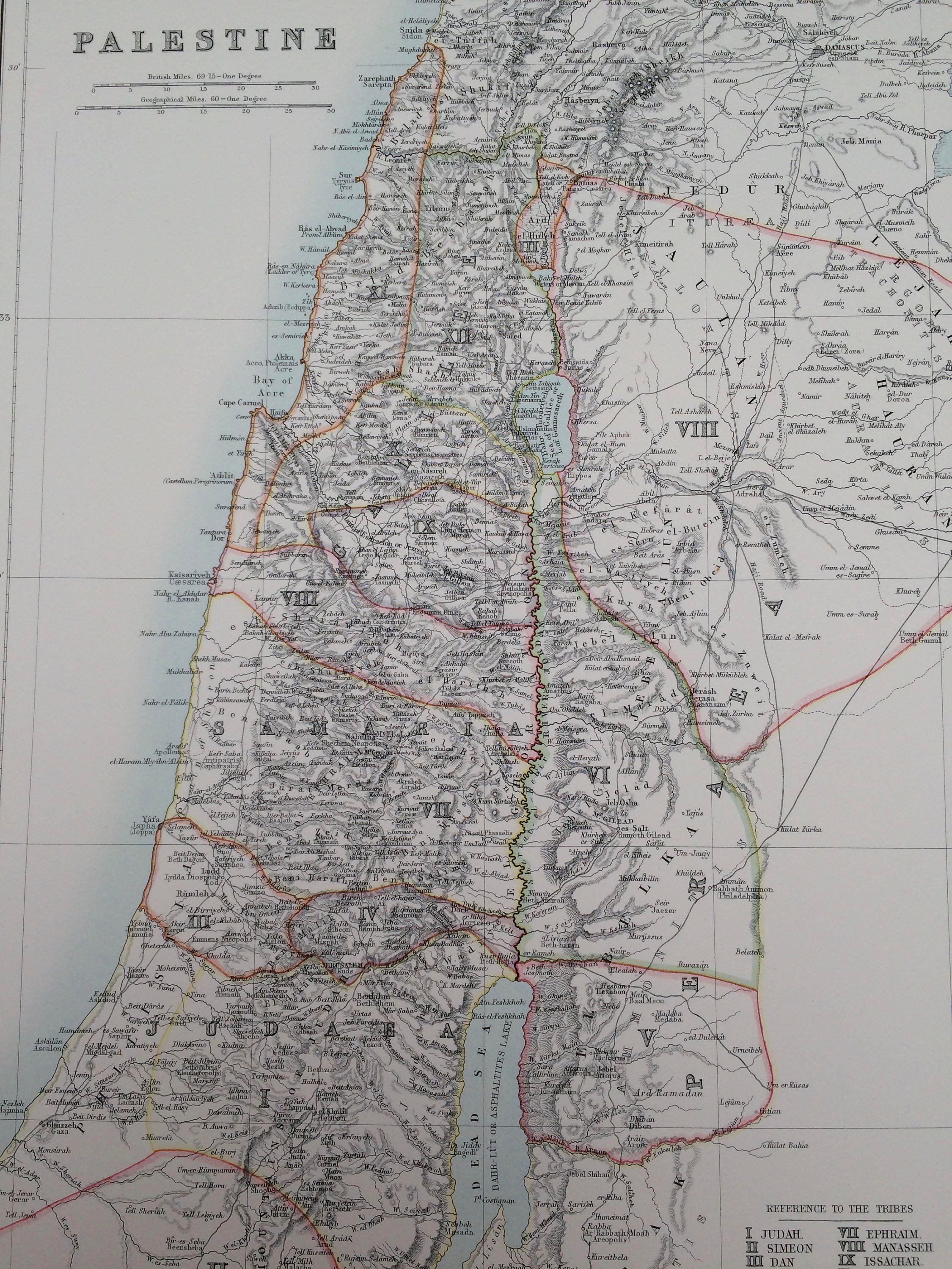 1898 Palestine Large Original Antique A & C Black Map with reference to ...