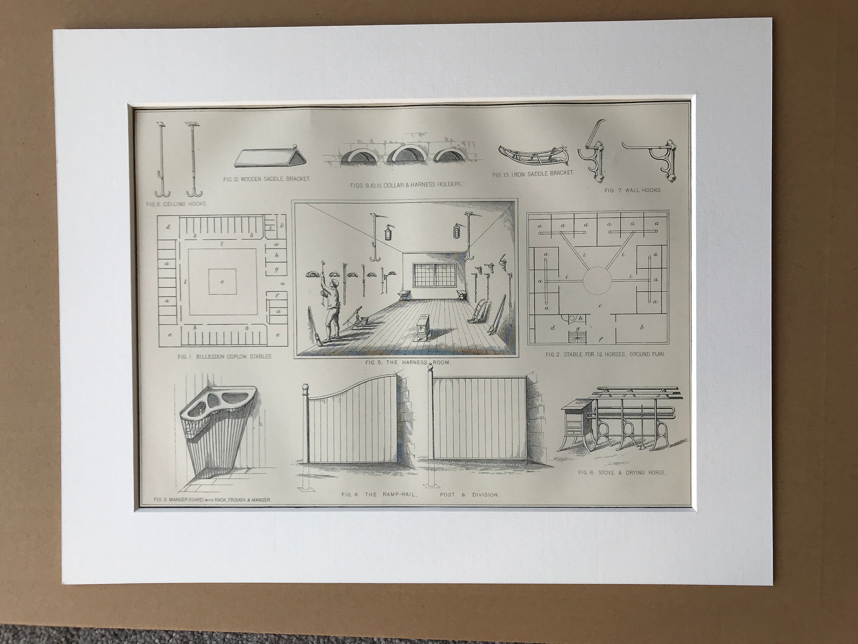 1880 The Stable and Stable Fittings Original Antique Print - Horse ...