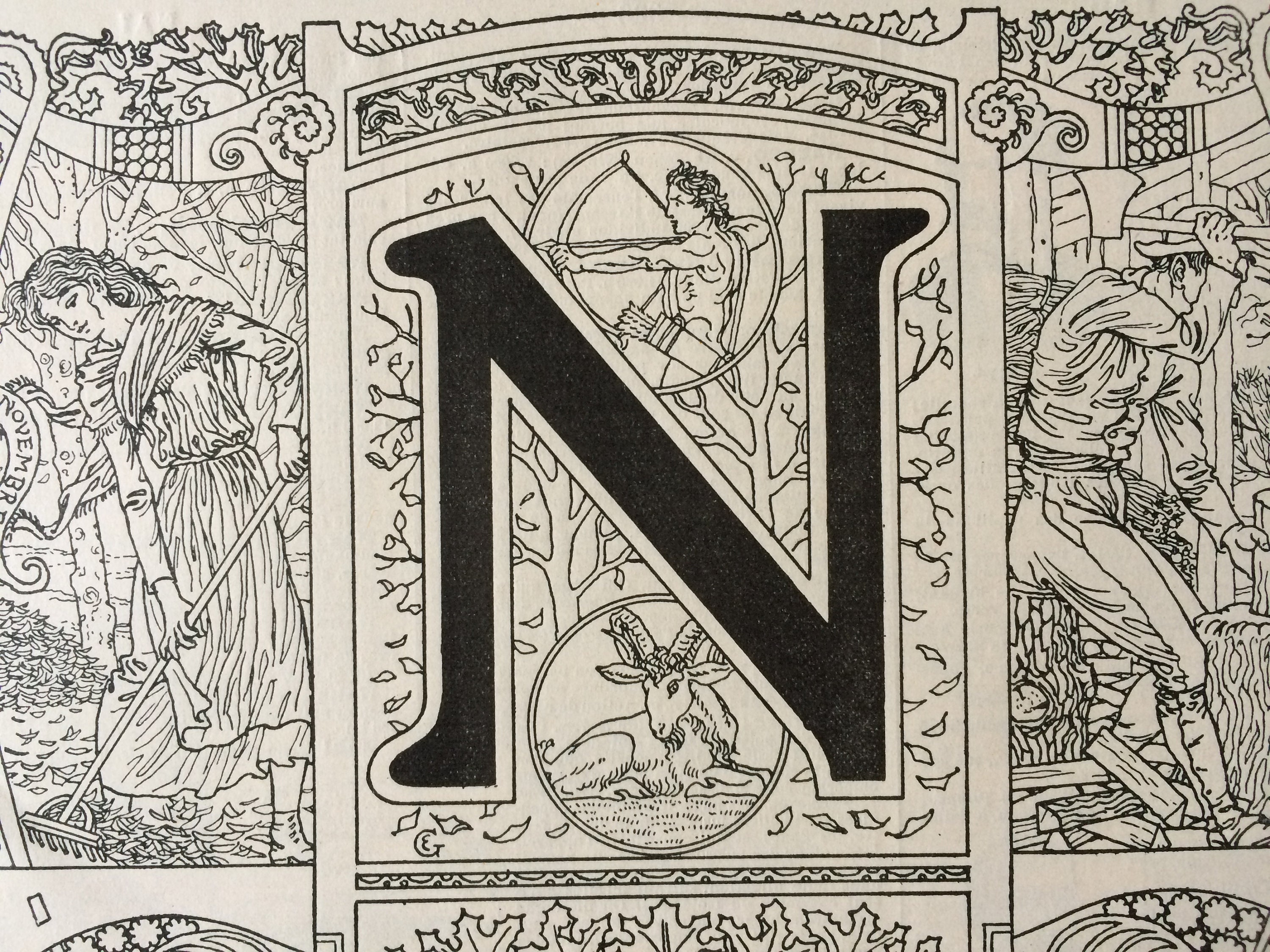 1923 Letter N Art Nouveau Original Antique Print - Mounted and Matted ...