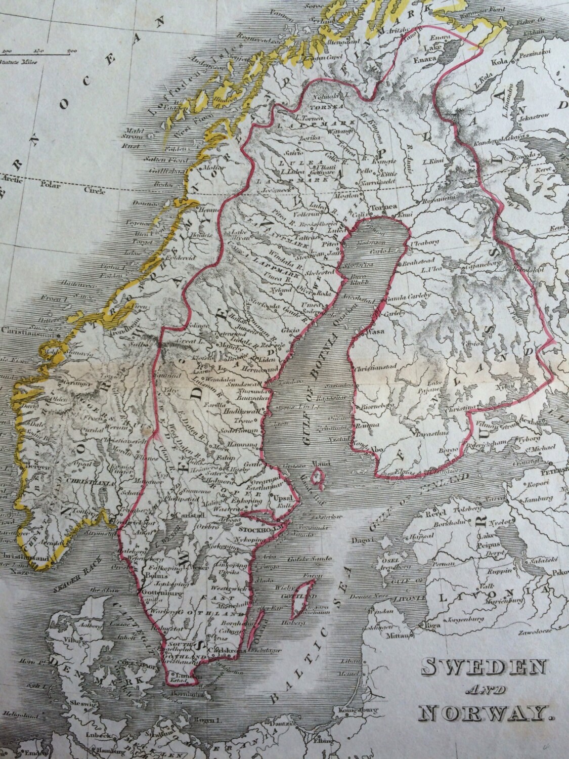 1819 Sweden & Norway Original Antique Hand-Coloured Engraving - Rare ...