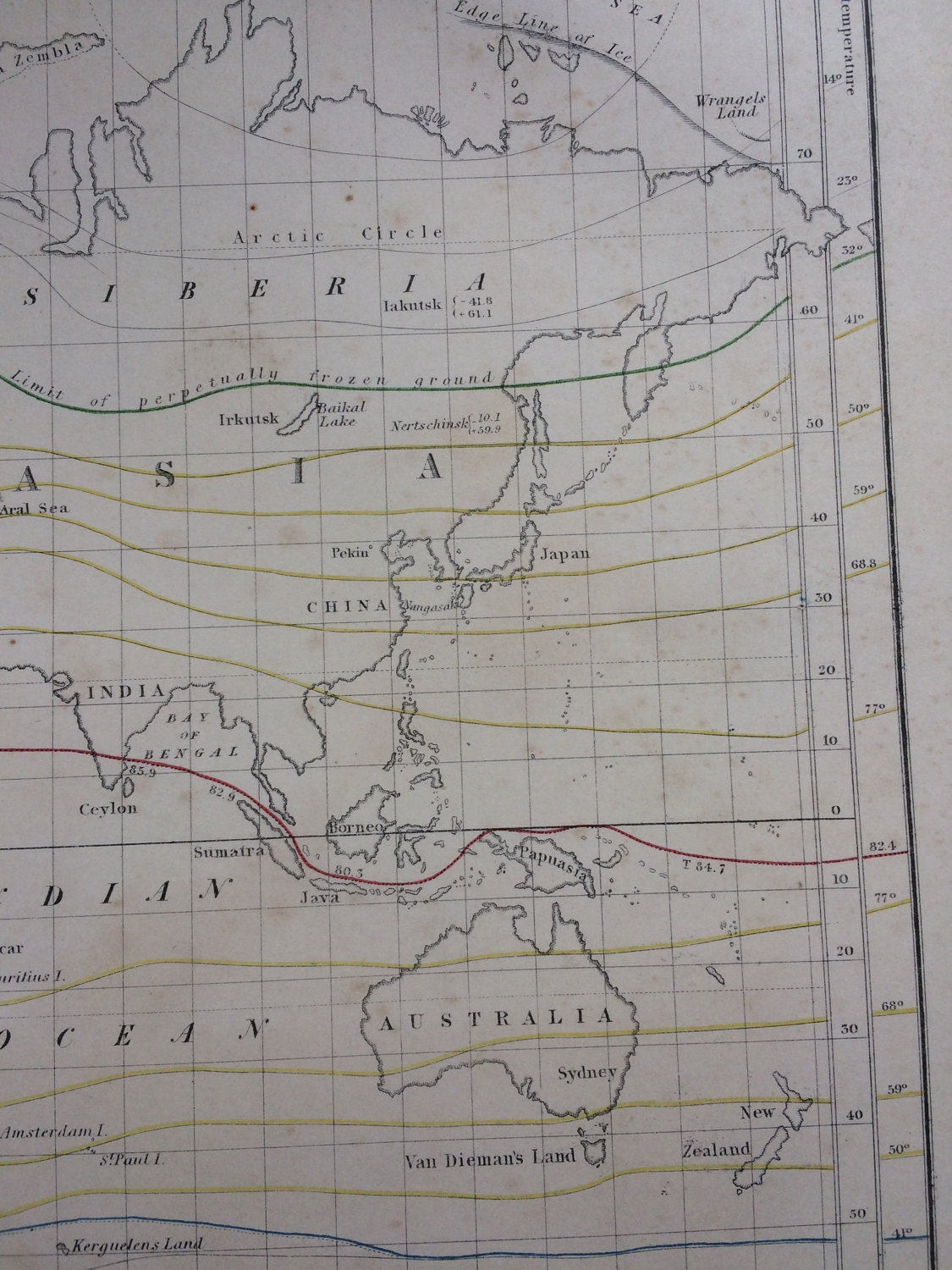 1859 large rare original antique A & C Black Map - Chart of Isothermal ...