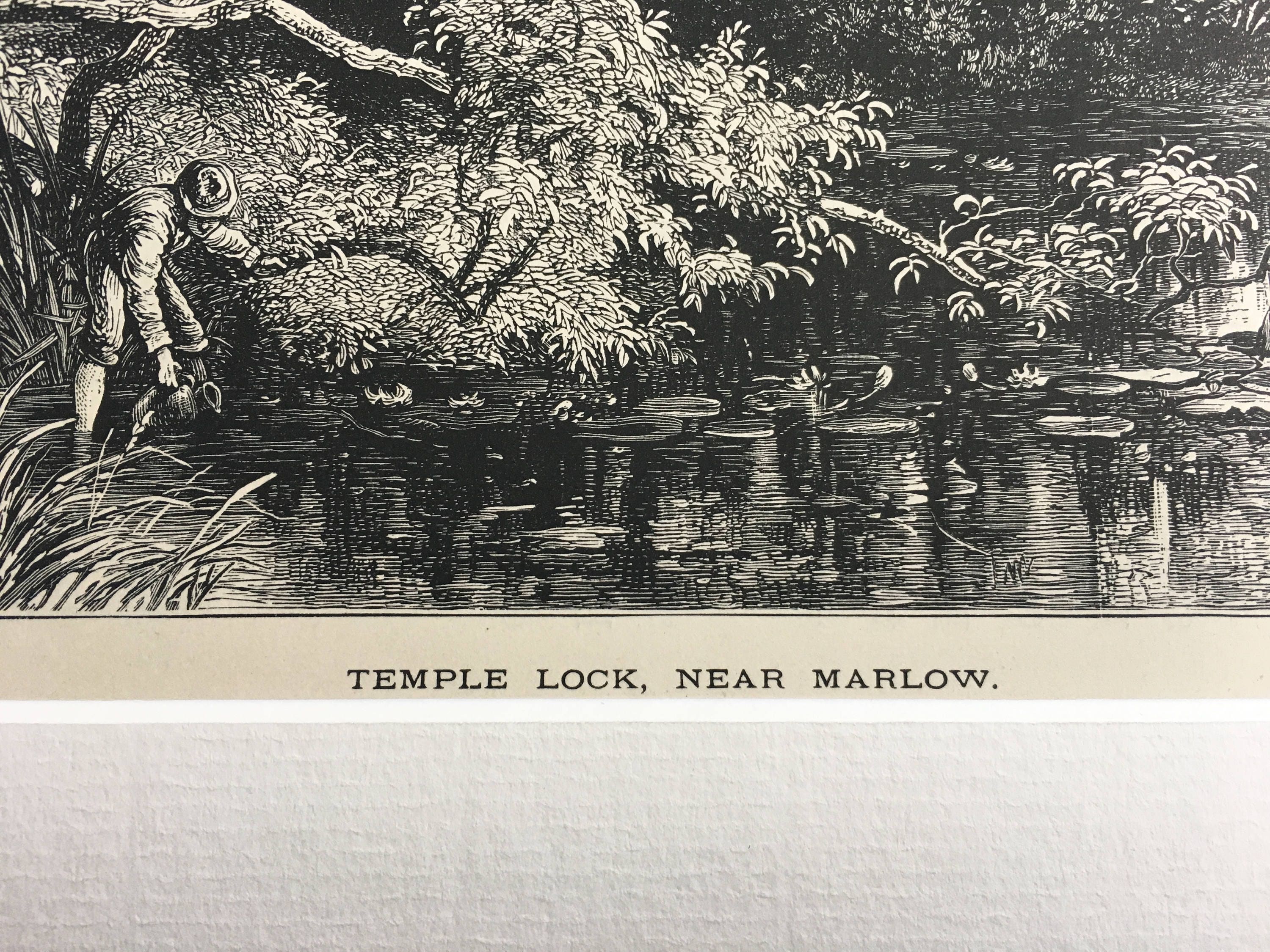 1876 Temple Lock, near Marlow Original Antique Wood Engraving - Mounted ...