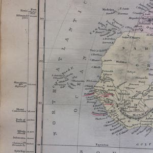 1870 AFRICA Original Antique Map Showing Height of Mountains and Length ...