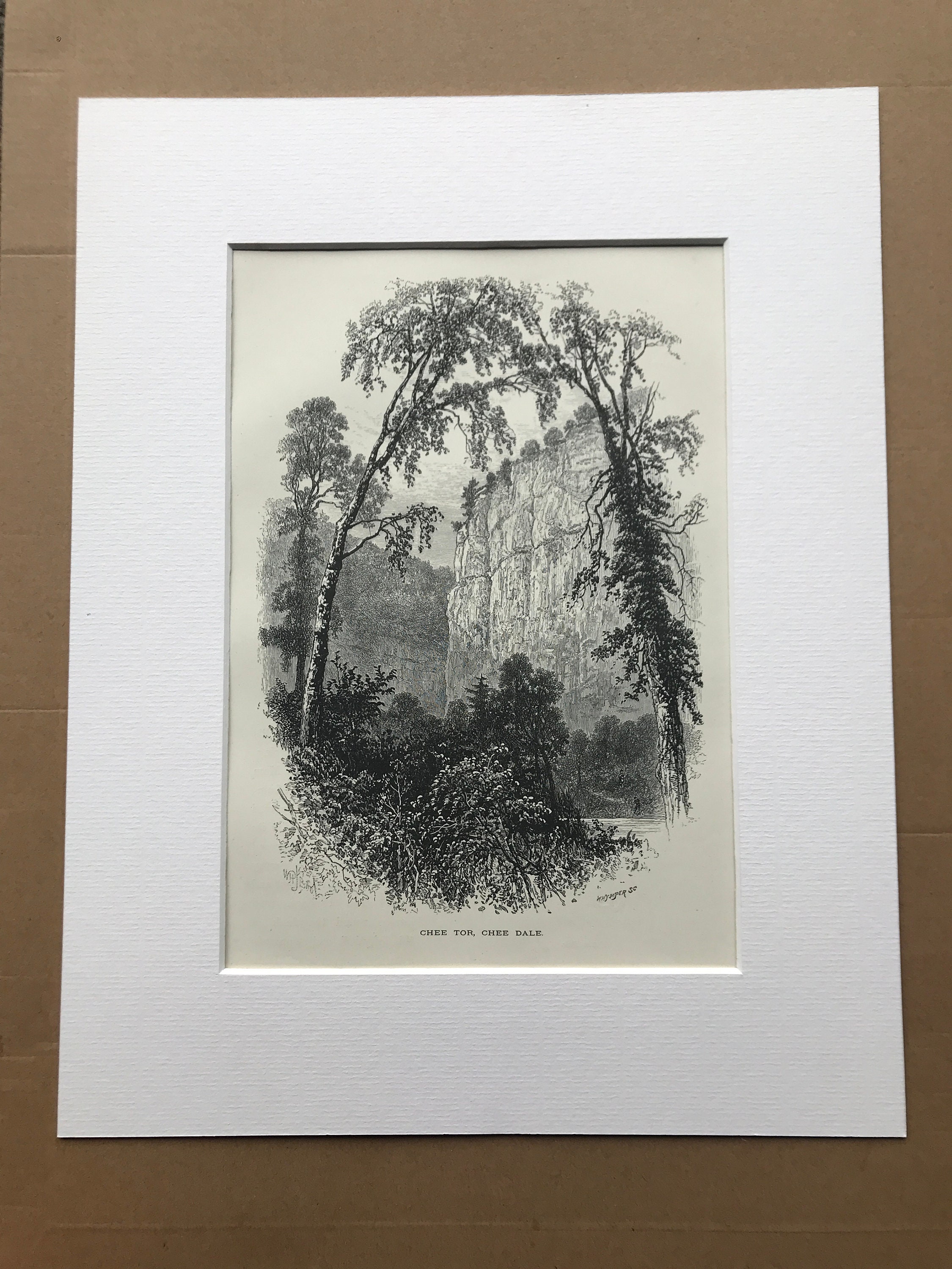 1876 Chee Tor, Chee Dale Original Antique Wood Engraving - Mounted and ...