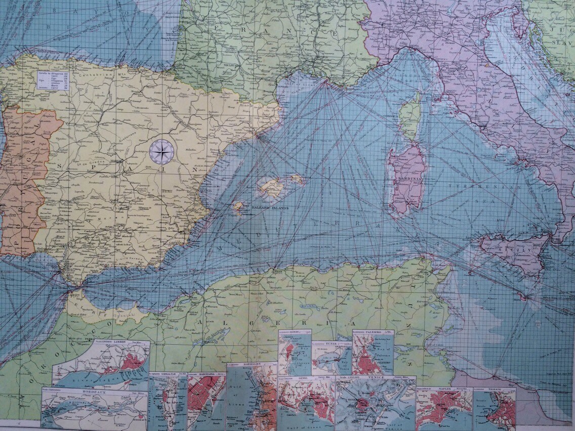 1920 The Western Mediterranean mercantile marine map - extra large ...