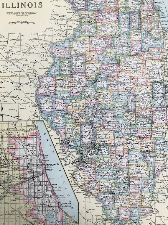 1936 Illinois Original Antique Map US State Map IL | Etsy