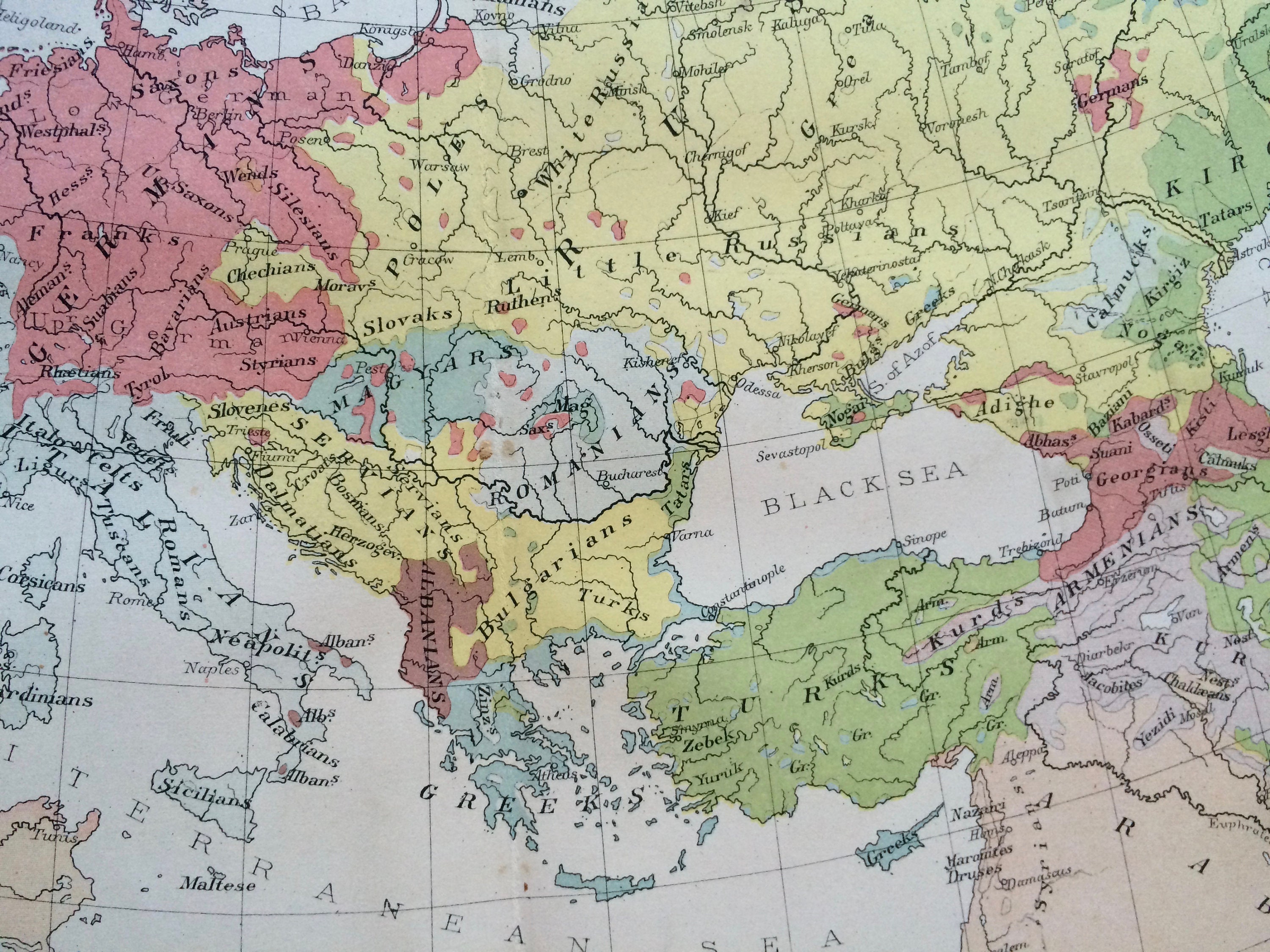 1895 Original Antique Ethnographical Map of Europe - Ethnography ...