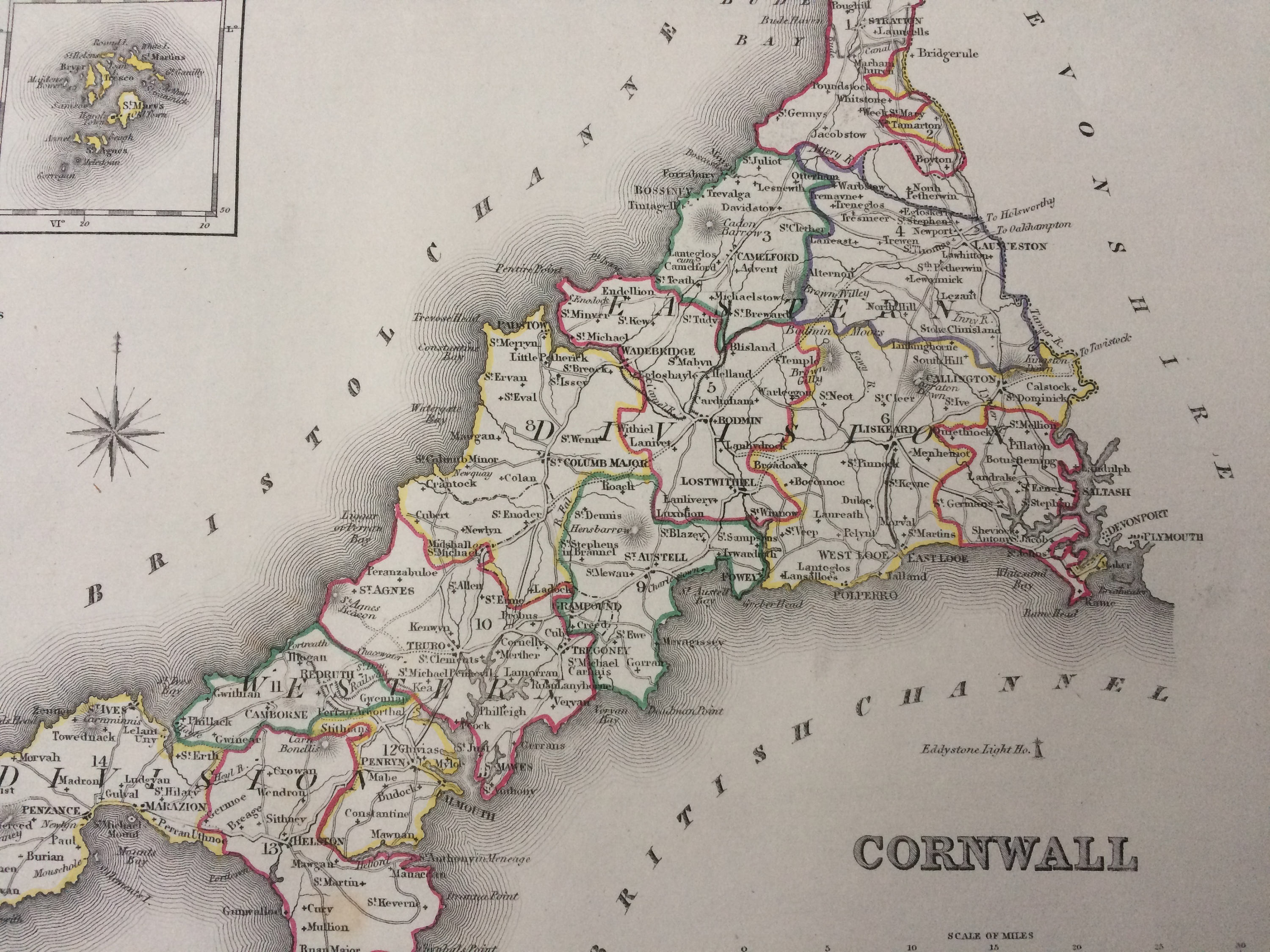 1845 Cornwall Original Antique Hand-Coloured Engraved Map - UK County ...