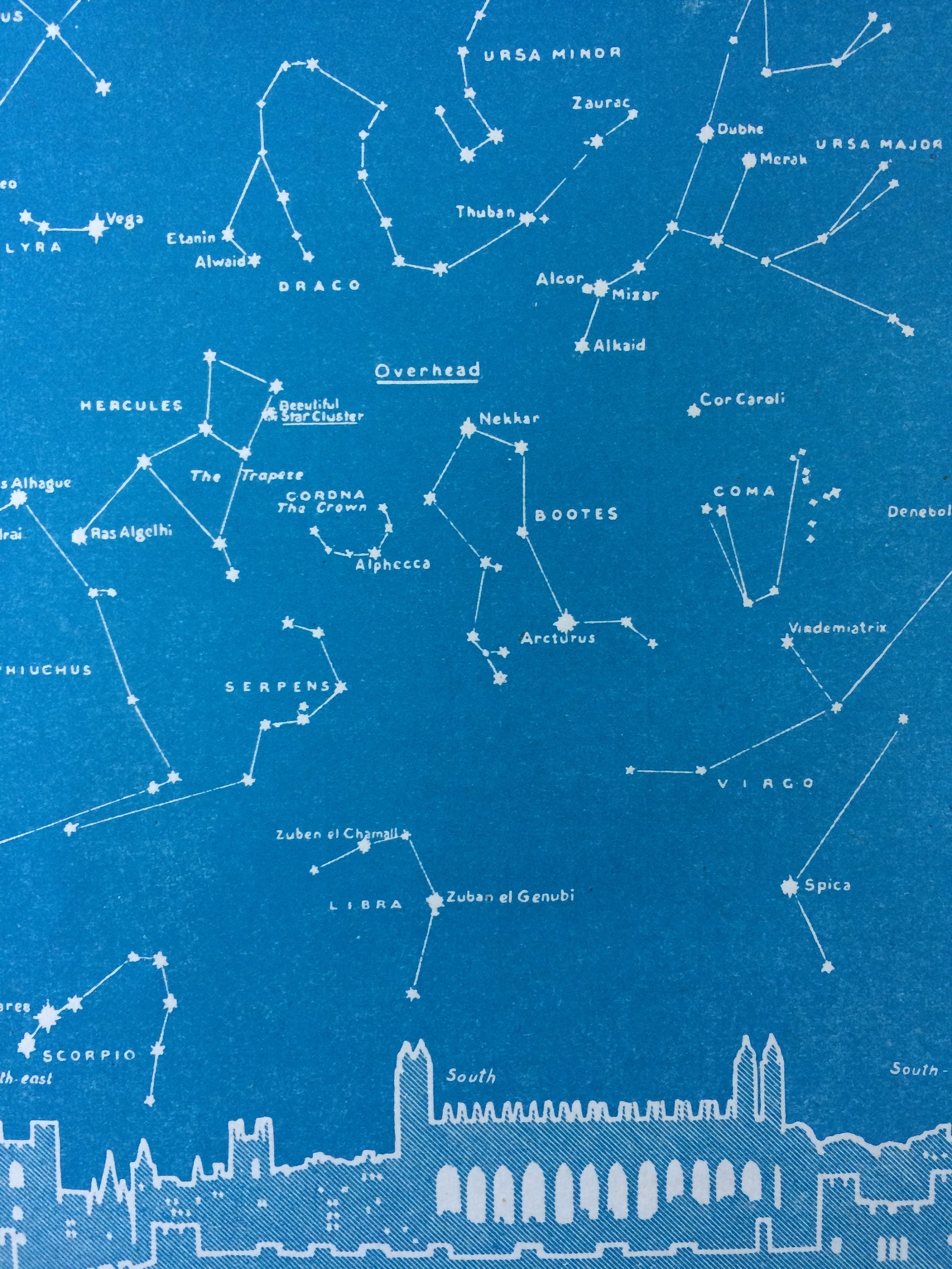 1940s June Star Map Original Vintage Print - Mounted and Matted ...