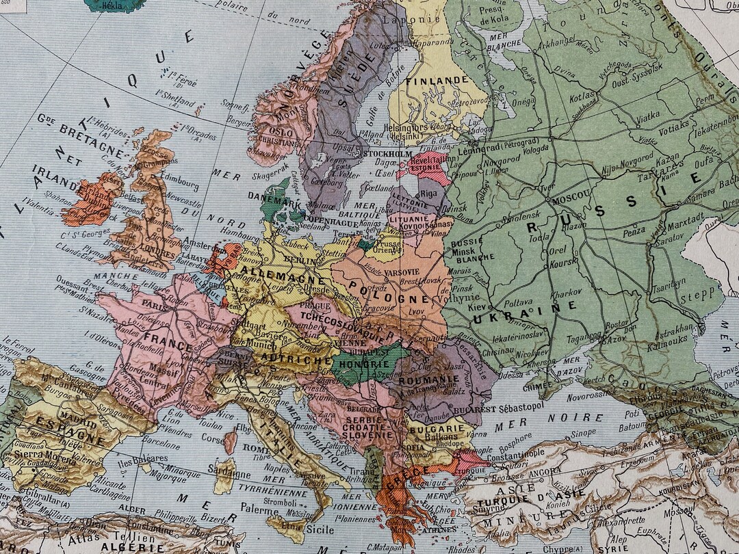 1923 Europe Original Antique Map - Mounted and Matted - Decorative Art ...