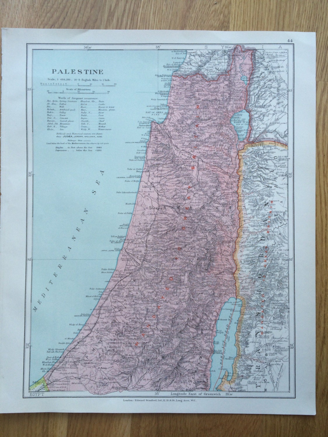 1920 PALESTINE Original Vintage Map, 12 x 14.5 inches, historical wall ...