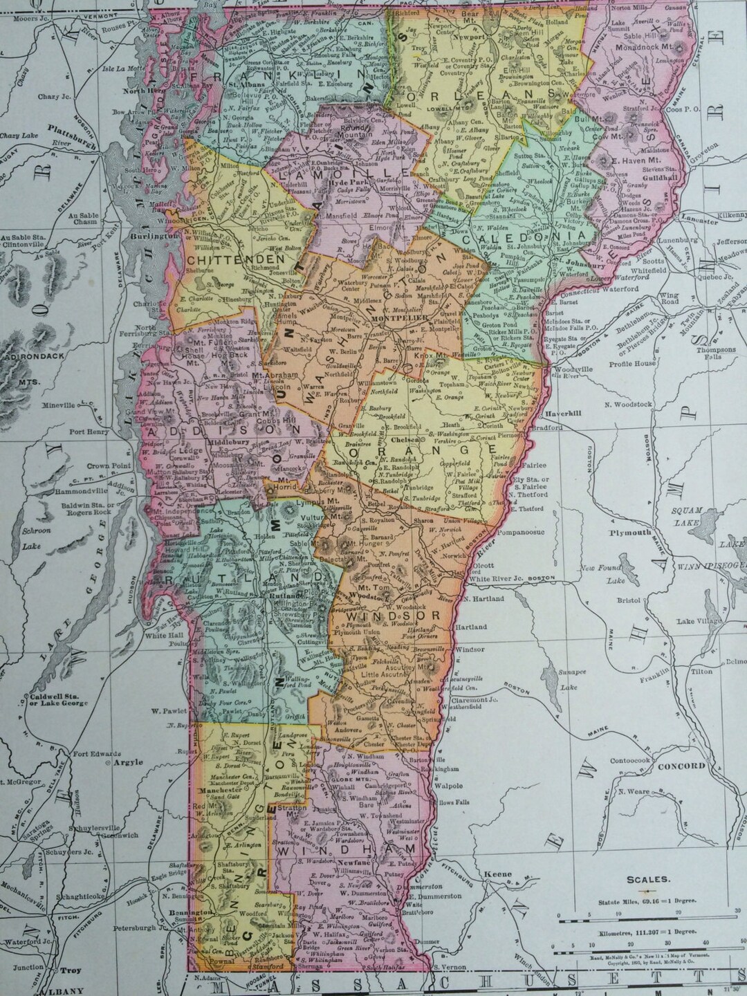 1898 VERMONT Original Antique Map, 11 X 14 Inches, Rand Mcnally, Home ...