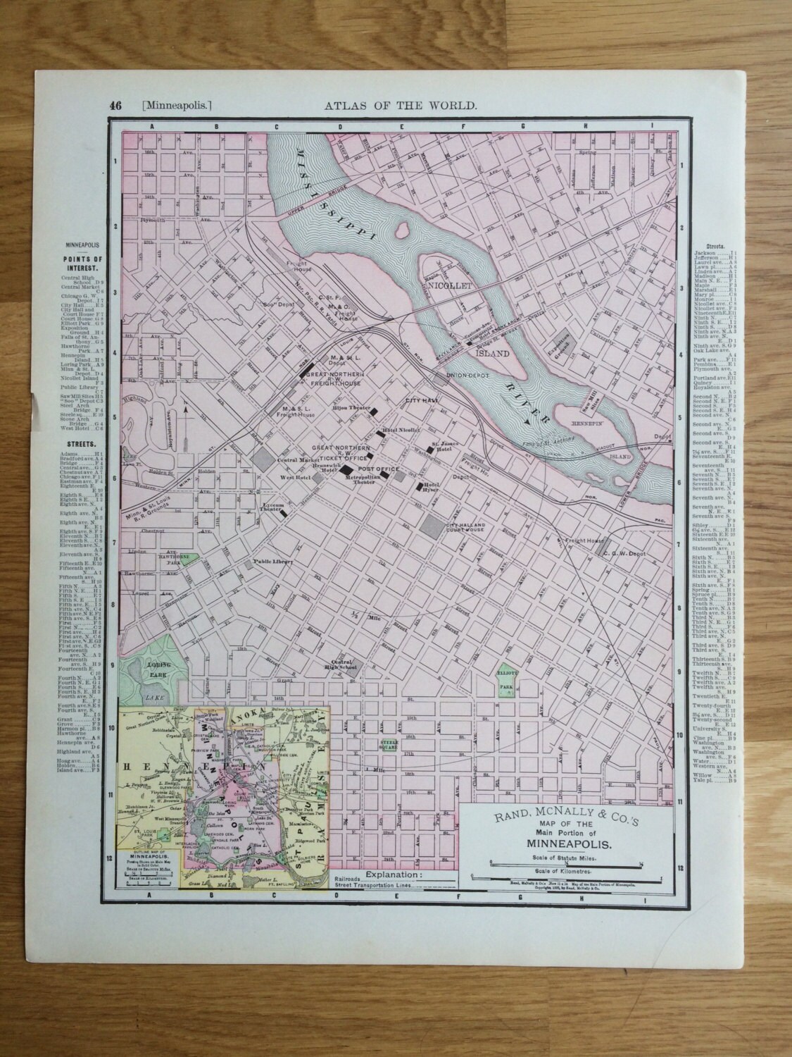 1898 MINNEAPOLIS Original Antique City Plan Map, 11 x 14 inches ...