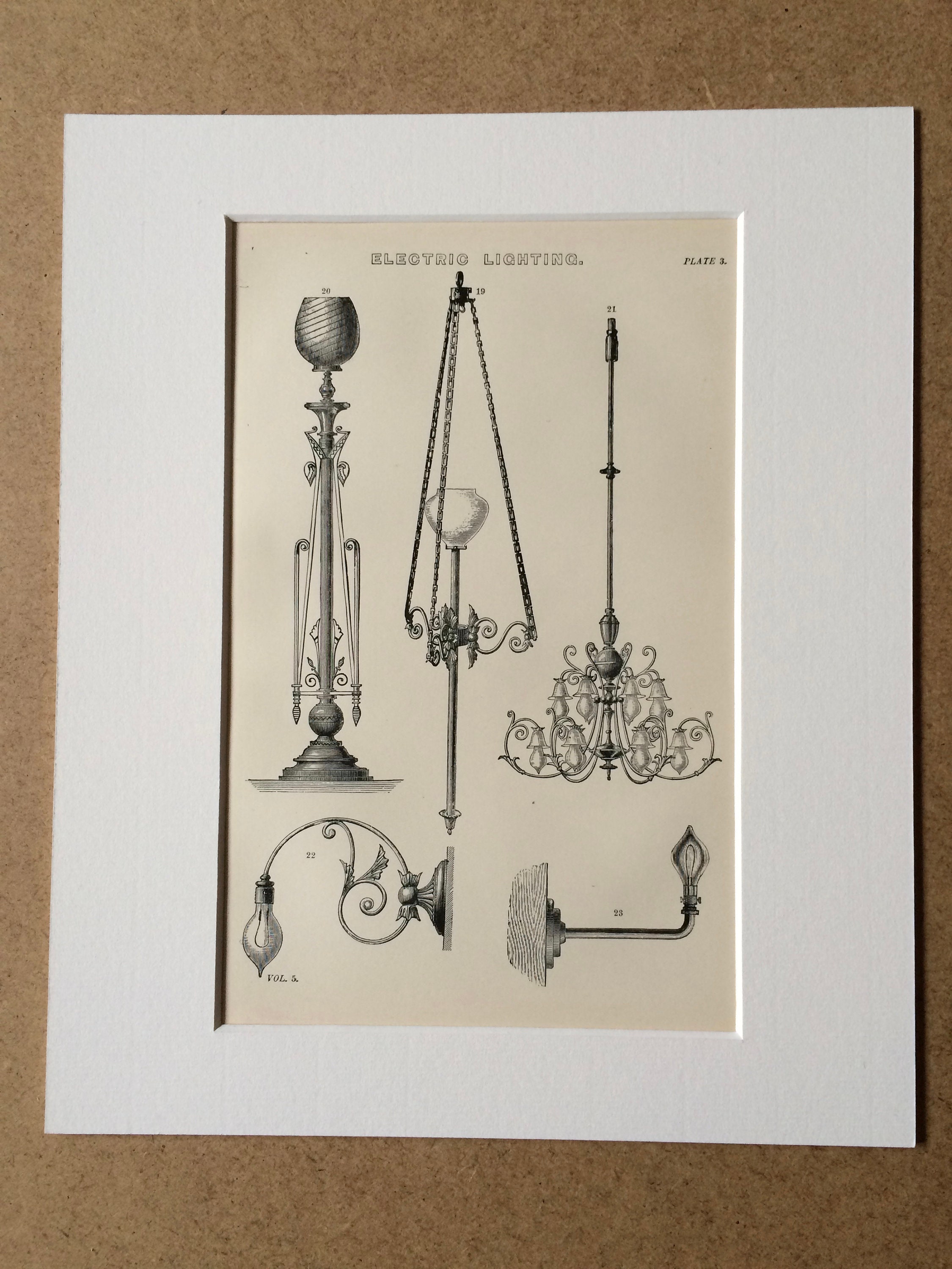 1891 Electric Lighting Original Antique Encyclopaedia Illustration ...